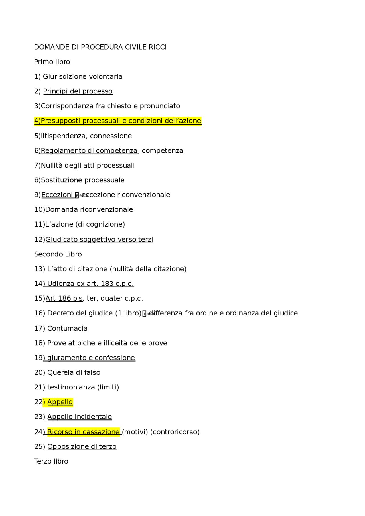 Domande Di Procedura Civile Ricci Docsity