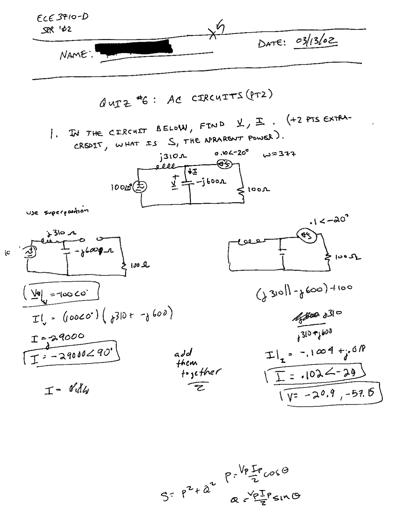 Quiz On Ac Circuits Circuits And Electronics Ece 3710 Docsity