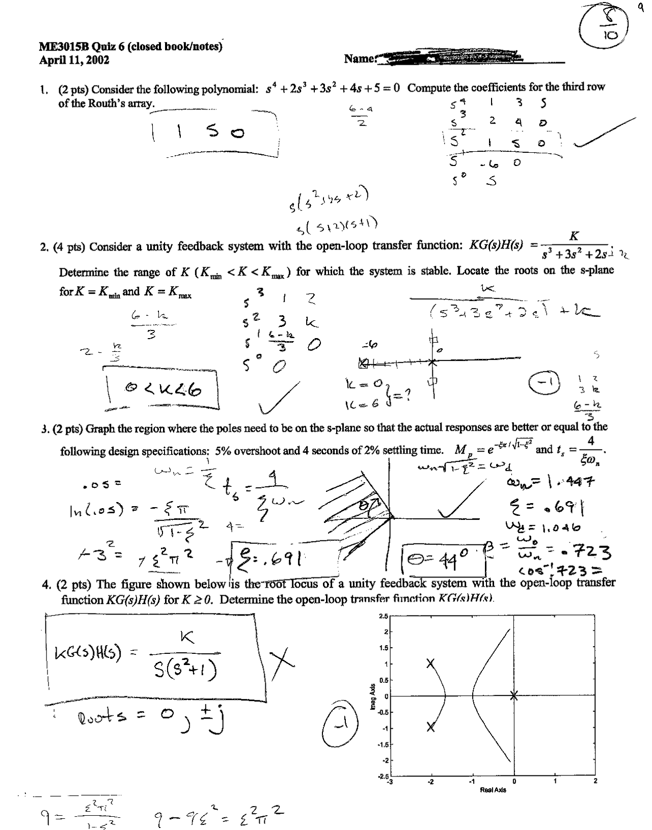 Quiz 6 with Solution for System Dynamics and Control | ME 3015 - Docsity