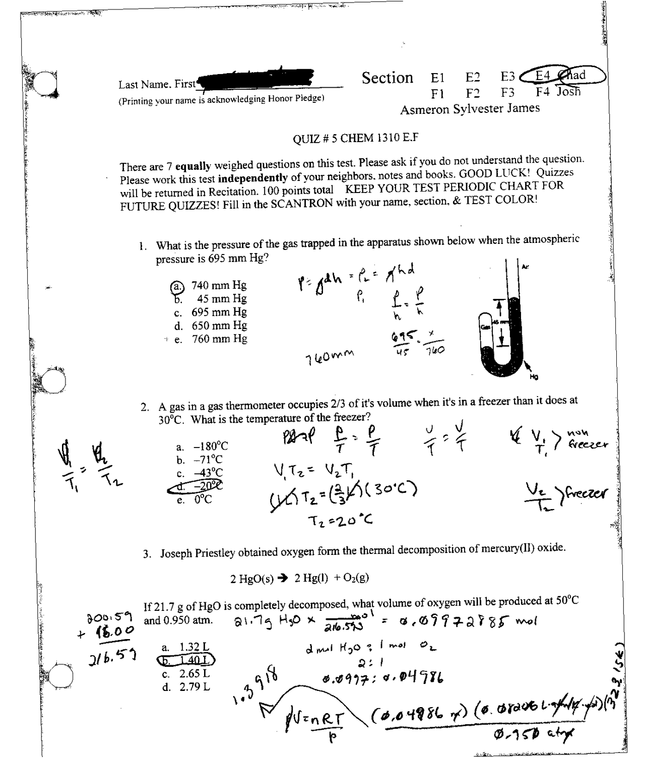7 Multiple Choice Questions On General Chemistry Quiz 5 Chem 1310