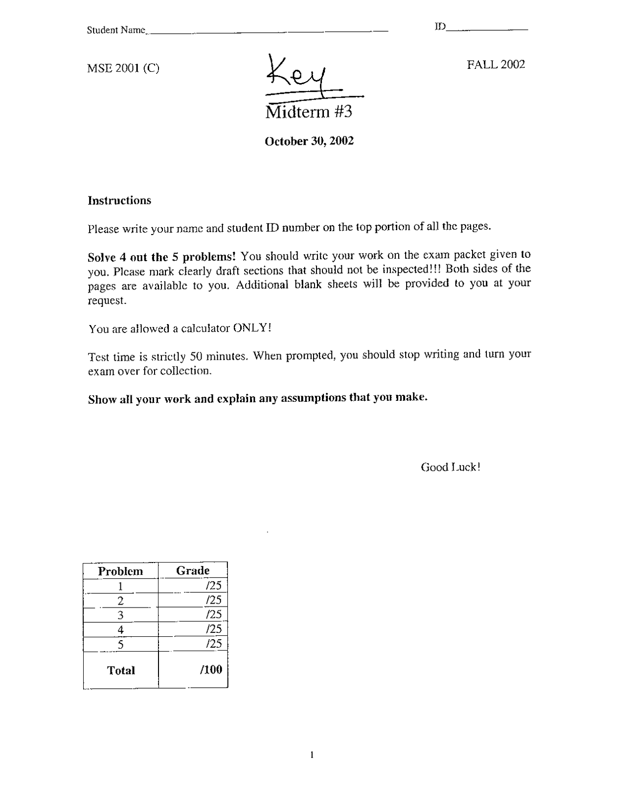 Principle And Applied Engineering Materials Midterm Exam Answer Key