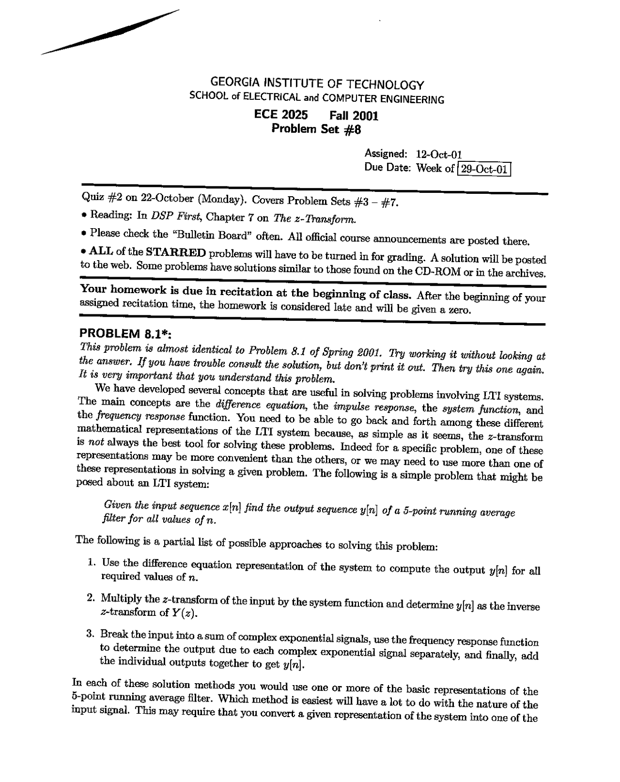 Introduction To Signal Processing Problem Set 8 Solutions Ece 2025 Docsity