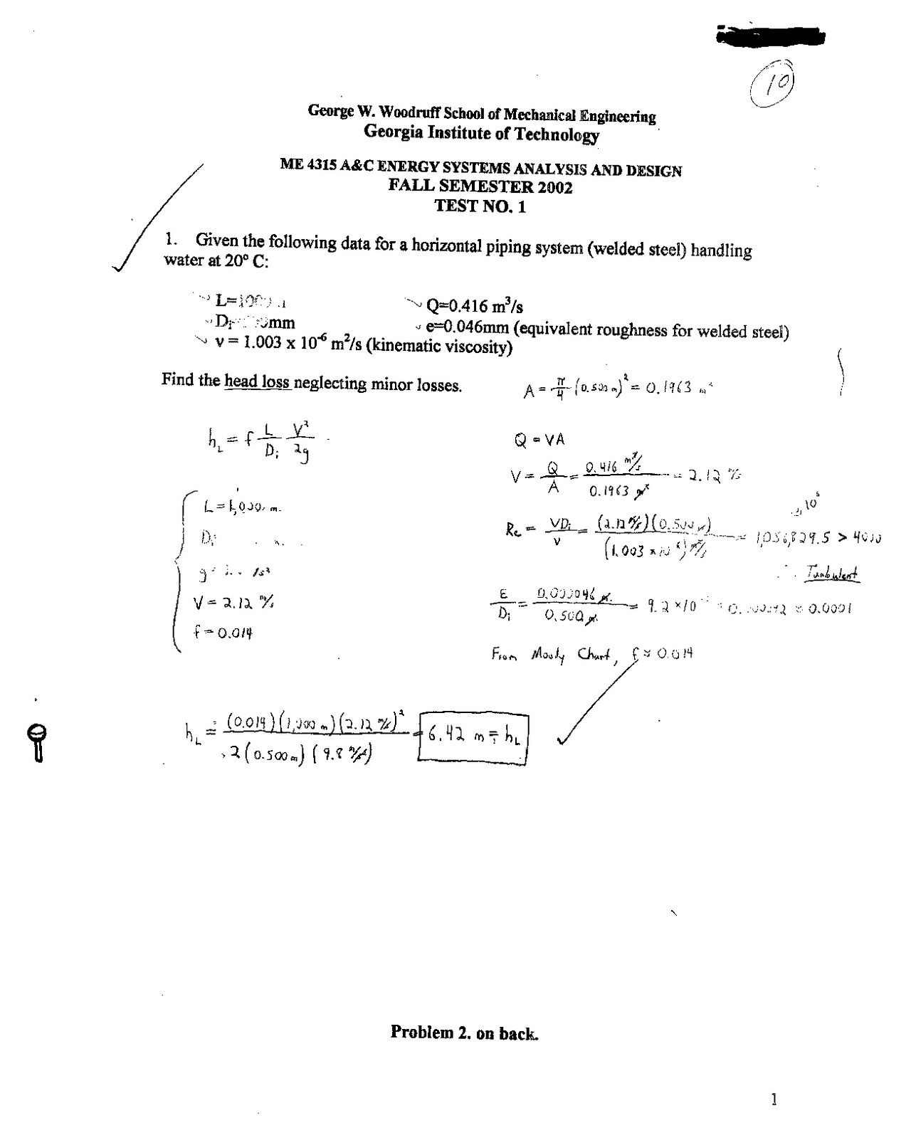 Energy Systems Analysis and Design - Solved Past Paper 2002 | ME 4315 ...