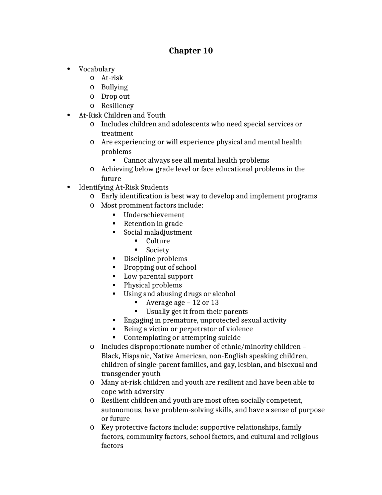 Risk Children and Youth, Identifying at Risk Students | EDCI 2001 - Docsity