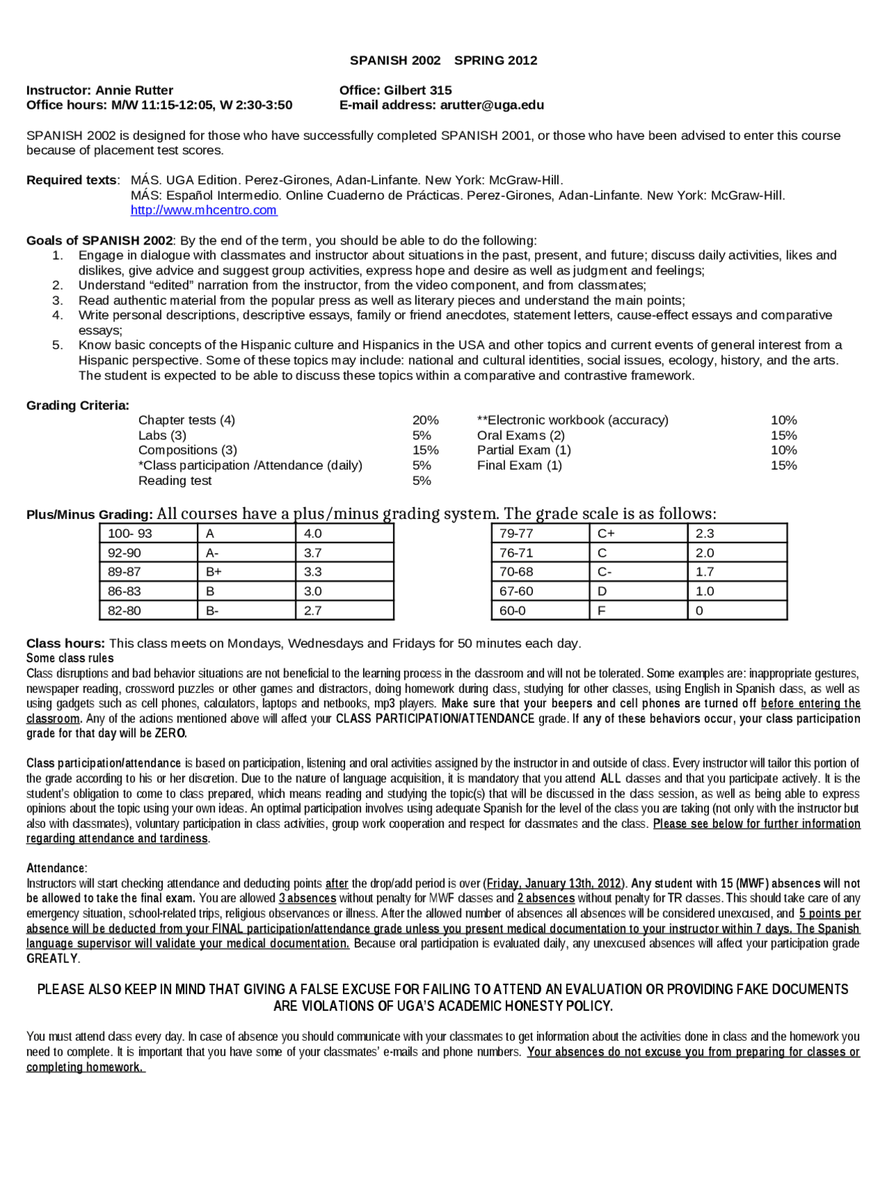 Topics and Syllabus Schedule for Intermediate Spanish II | SPAN 2002 ...