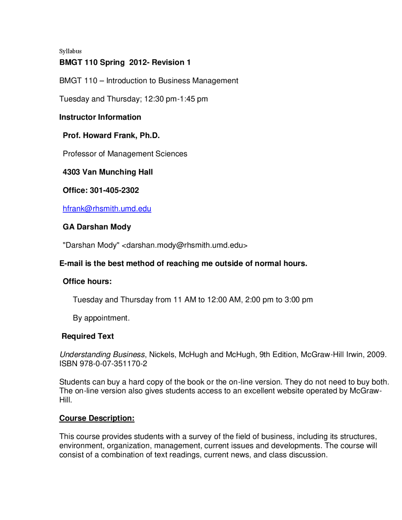 Introduction To Business Management Business Value Chain Syllabus