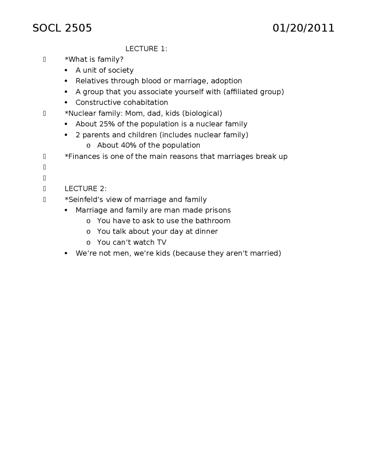 Family and Marriage: Lecture Notes from SOCL 2505 - Prof. Laurie ...
