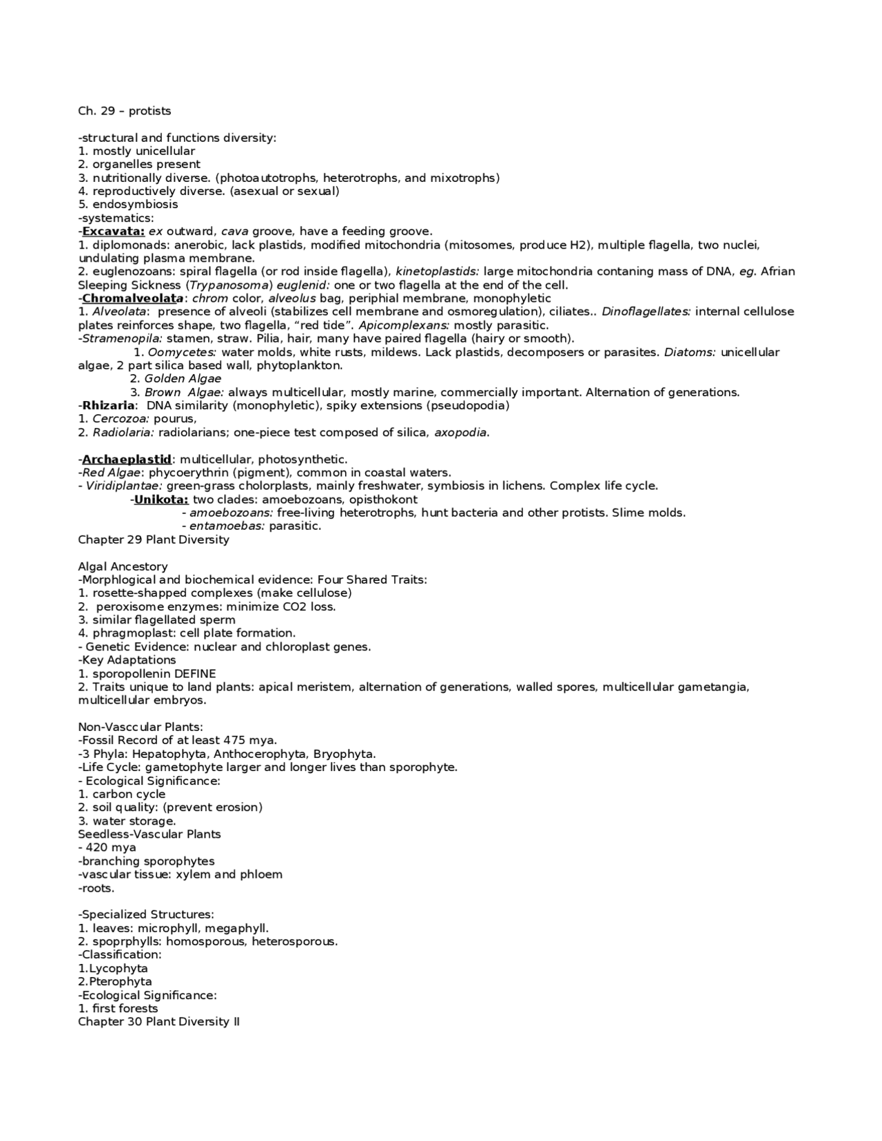 Protists Principles Of Biology Ii Notes Biol 1108 Docsity