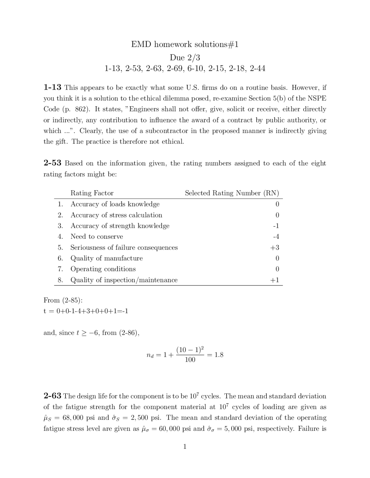 Elements of Mechanical Design - Homework Solutions | MANE 4030 - Docsity