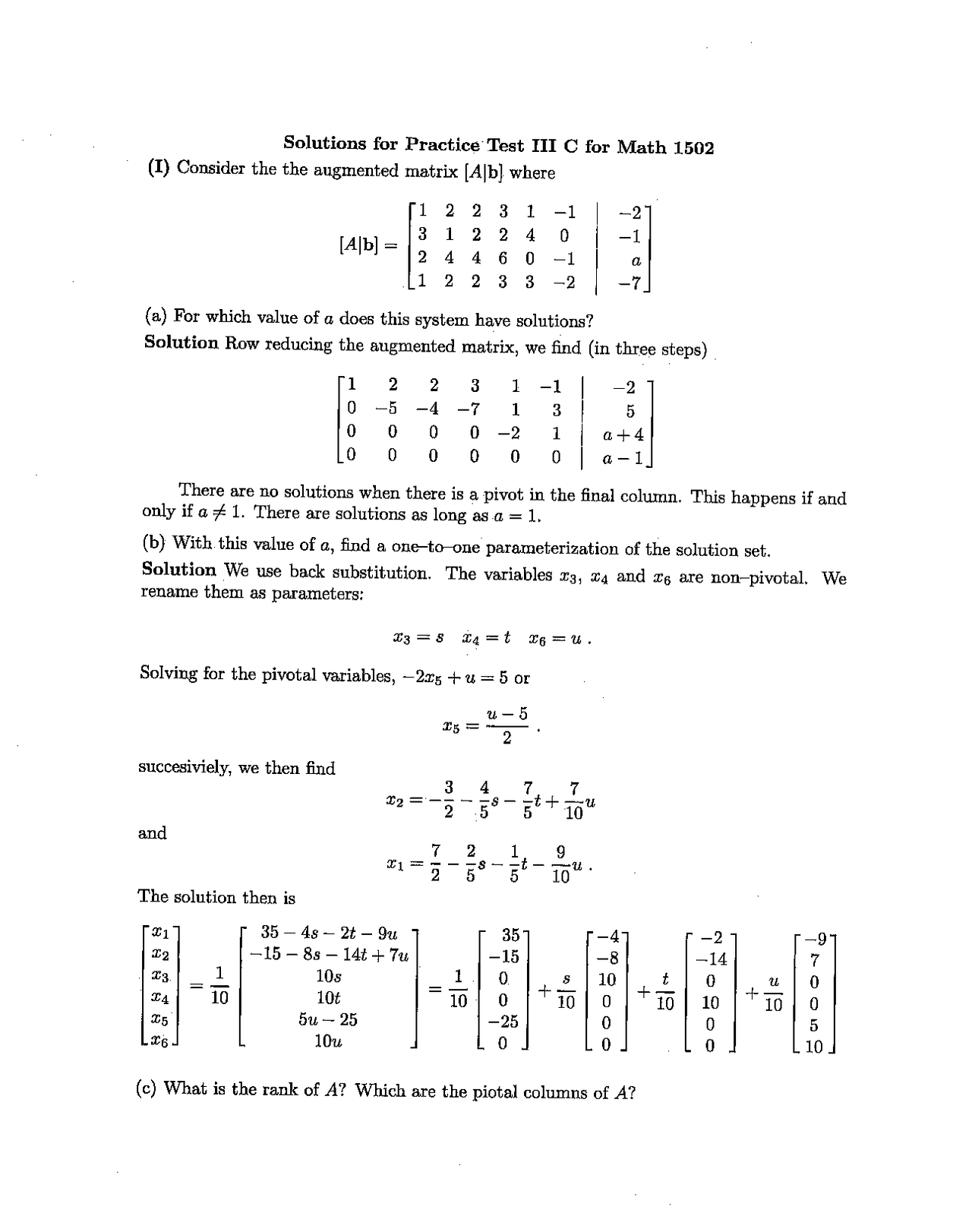 Solutions For Practice Test Iii Calculus Ii Math 1502 Docsity