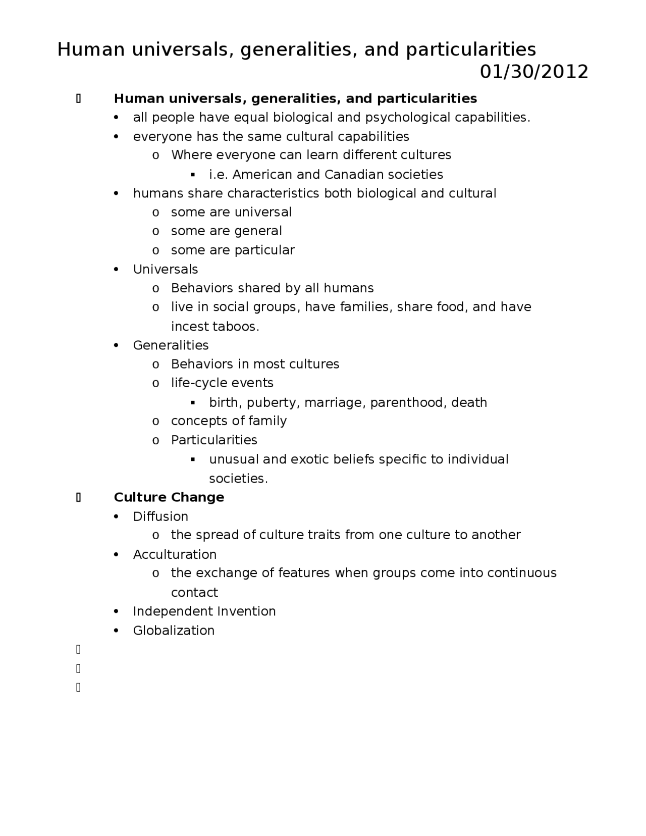 Human Universal, Generalites, and Particularities | ANTH 1102 - Docsity