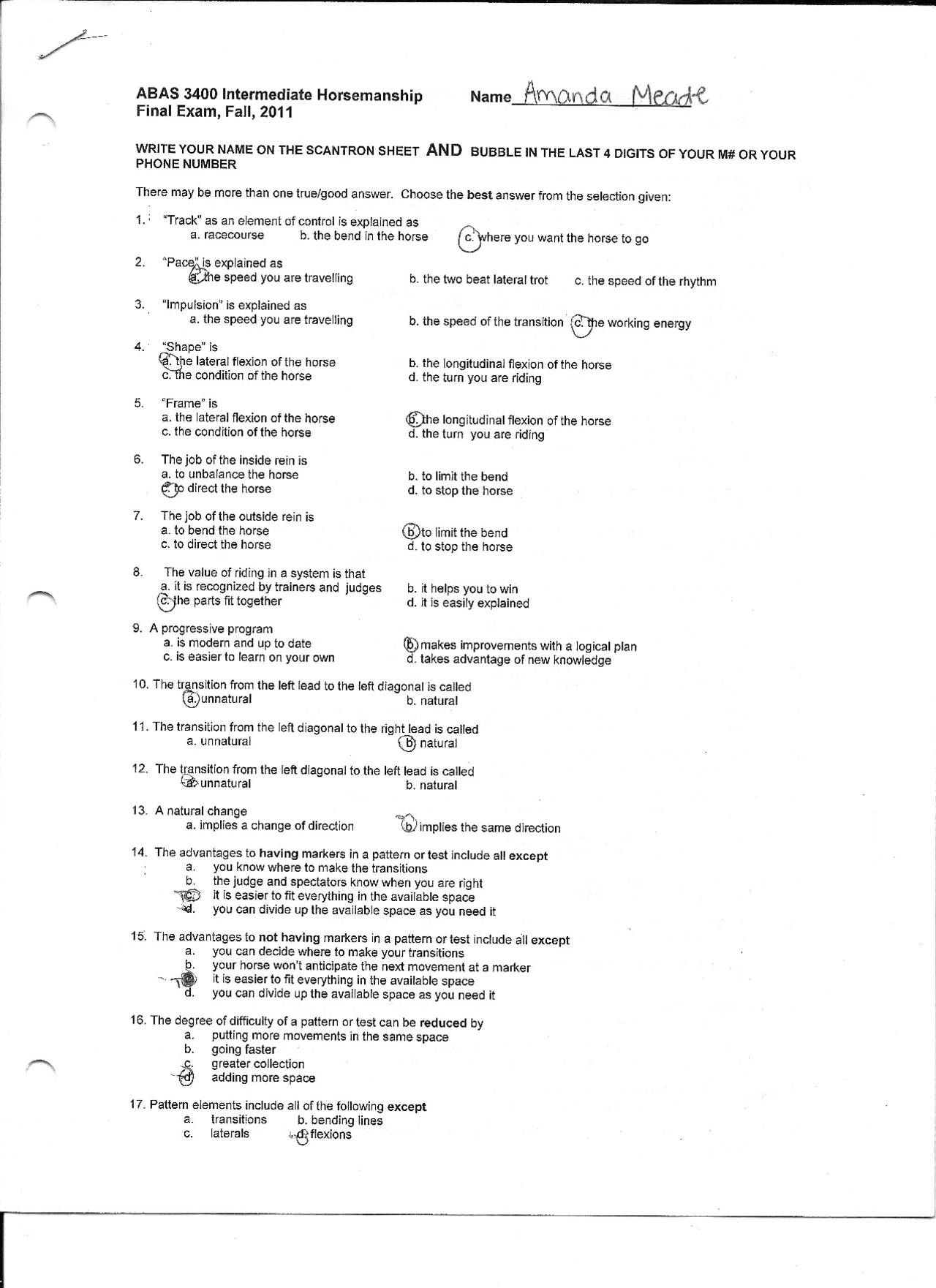 100 Solved MCQS on Intermediate Horsemanship - Final Exam | ABAS 3400 ...