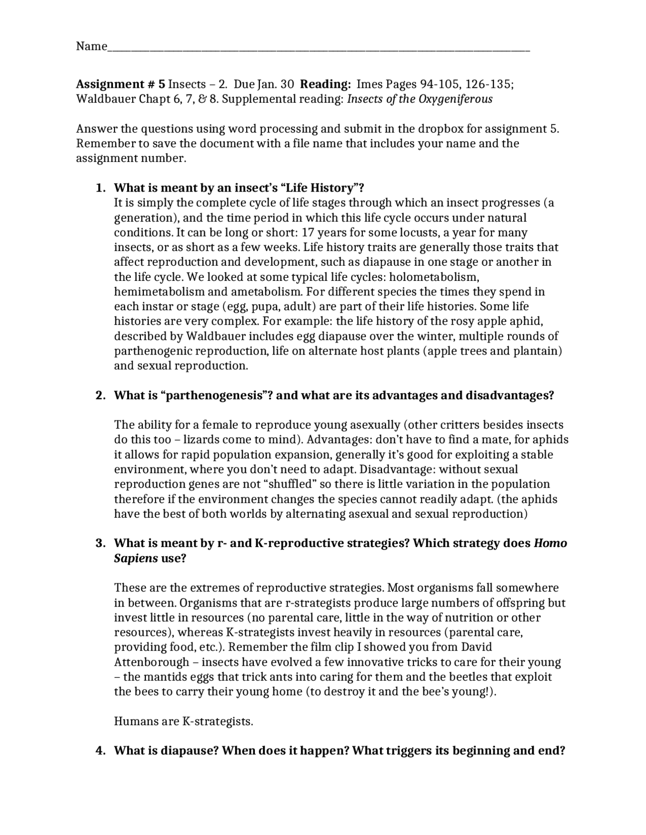 Homework 5 Insects Global And Sustain Isb 201 Docsity