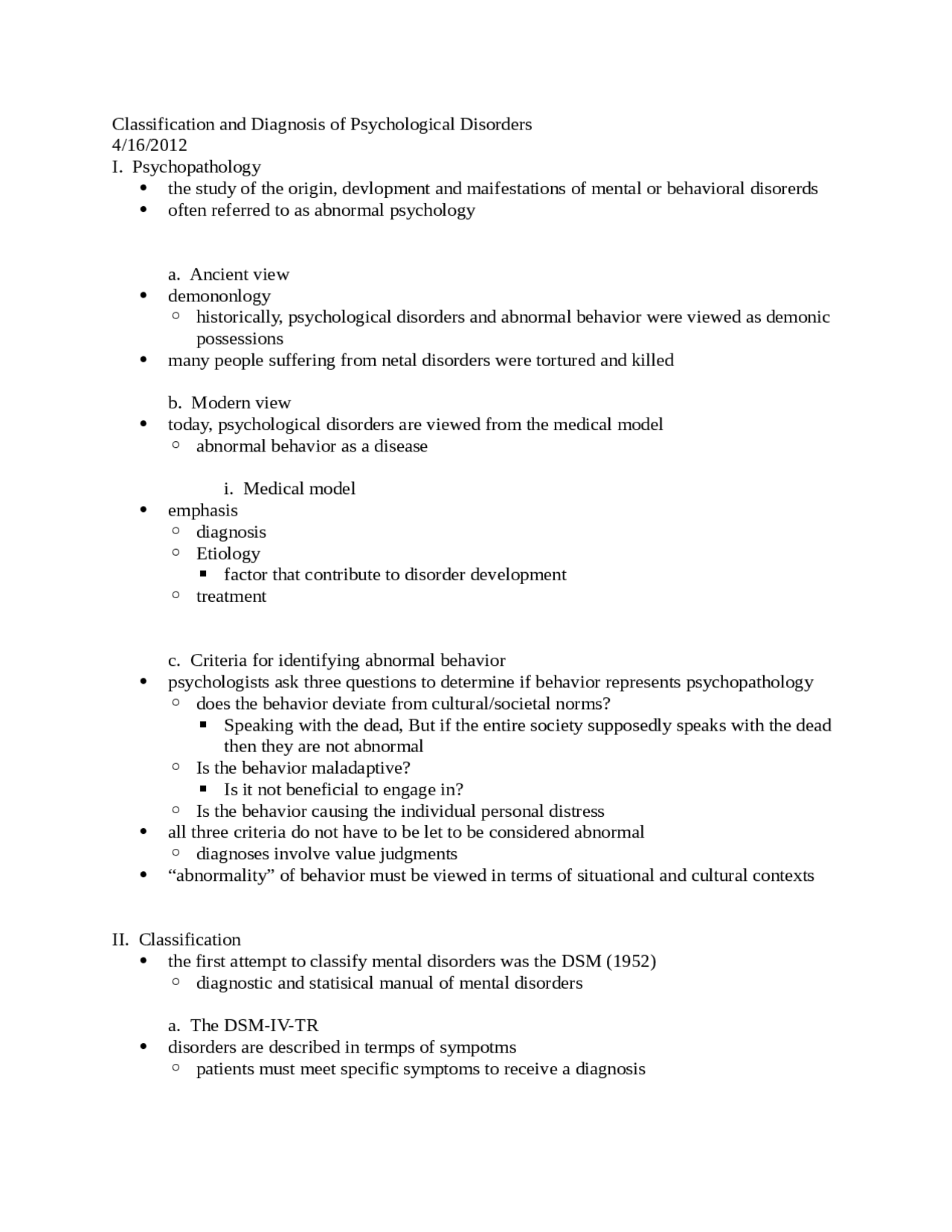 Classification and Diagnosis of Psychological Disorders | PSYC 1101 - Docsity