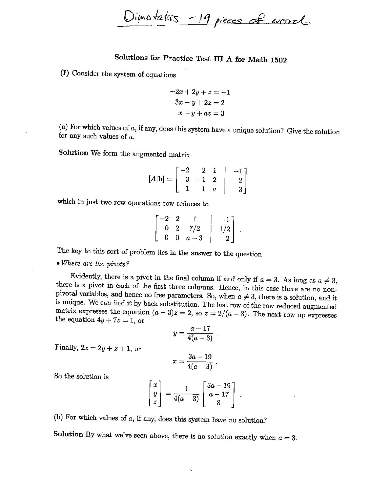 Solutions for Practice Exam 3 - Calculus II | MATH 1502 - Docsity