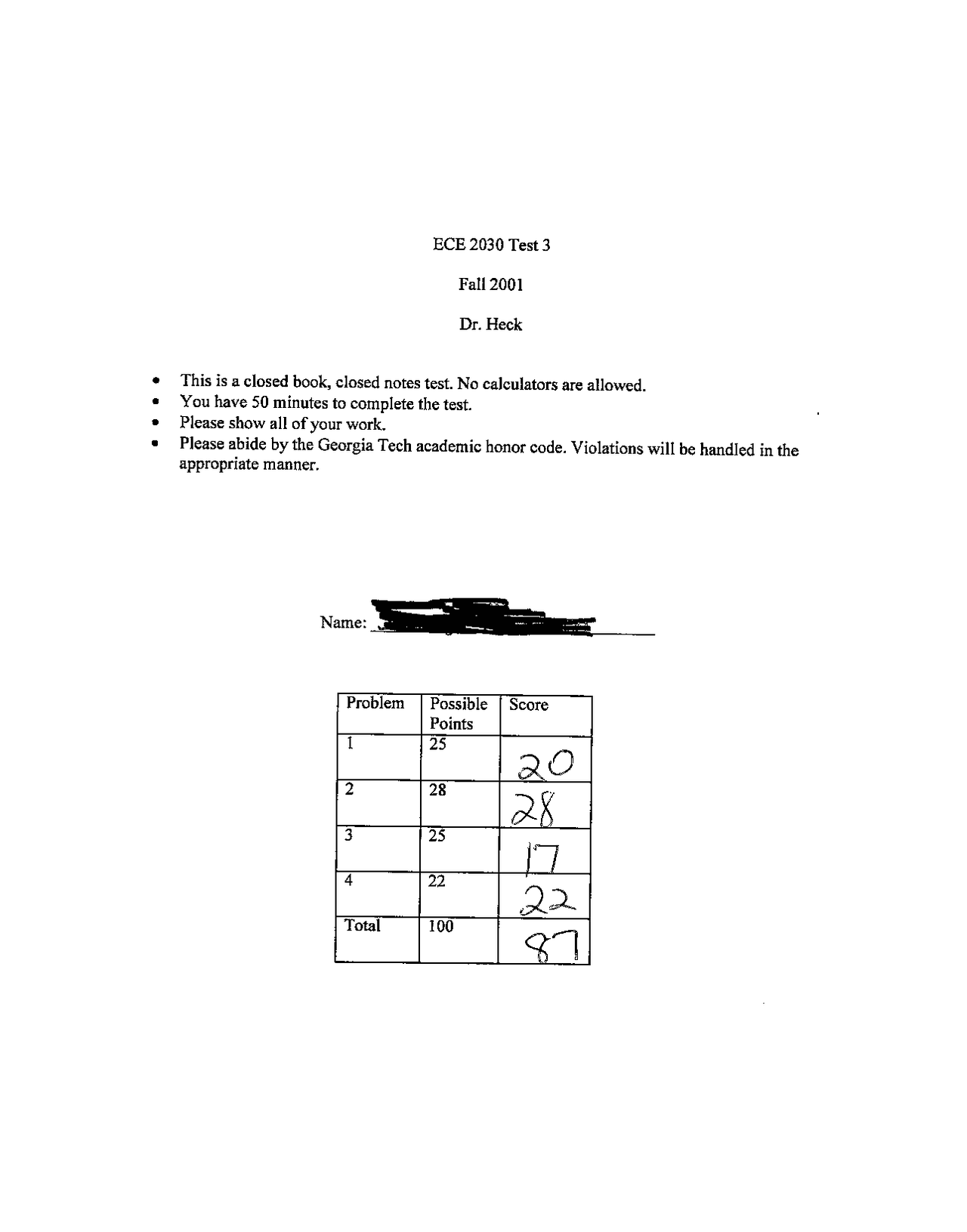 Exam 3 with Manual Solution - Introduction to Computer Engineering | ECE 2030 - Docsity