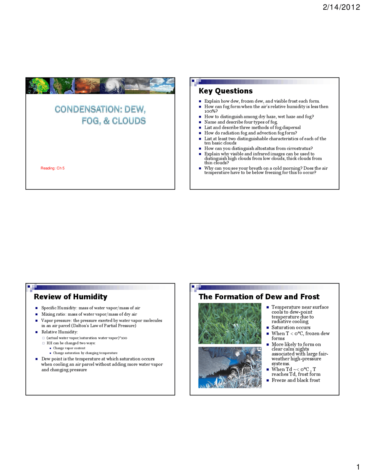 Condensation Dew Fog And Clouds Lecture Slides Geo 203 Docsity