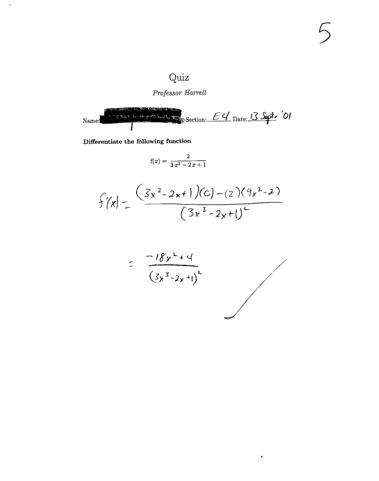 Quiz 5 Questions on Calculus I with Solutions | MATH 1501 - Docsity