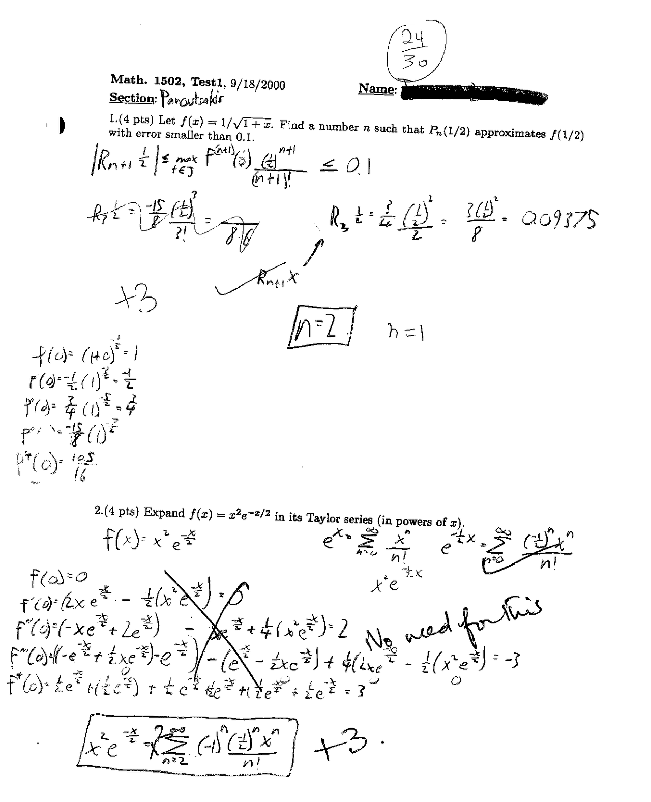 5 Questions In Test 1 Calculus Ii Math 1502 Docsity