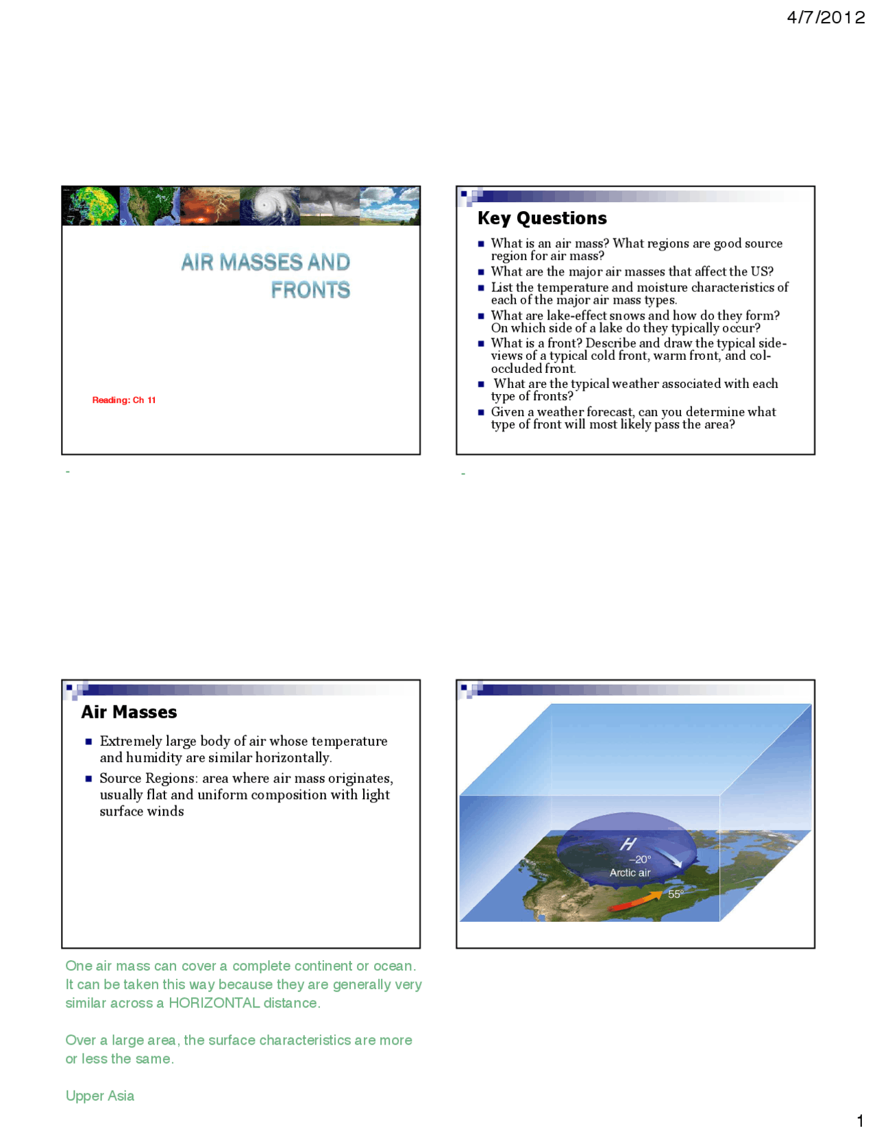 Air Masses And Fronts Lecture Notes Geo 203 Docsity