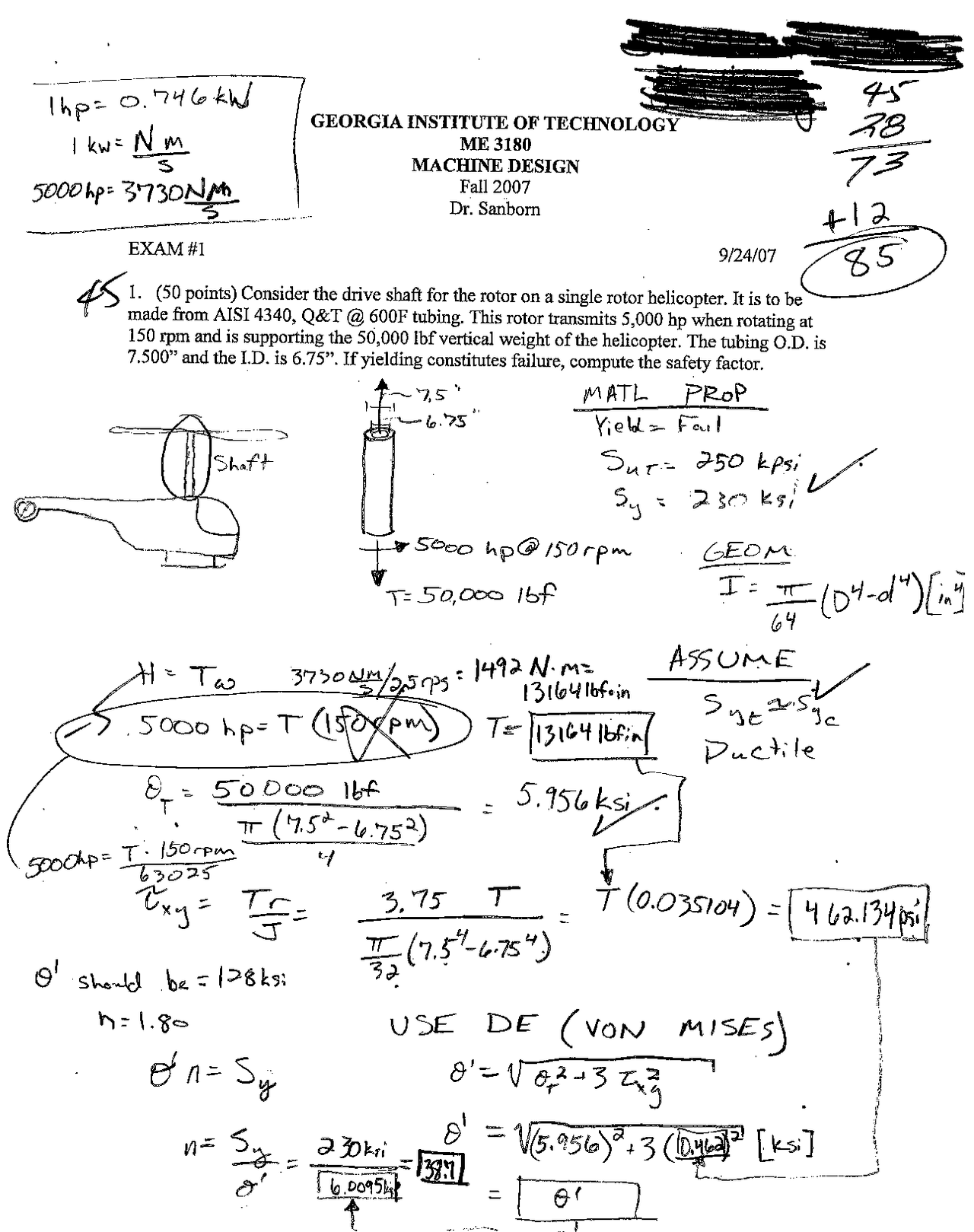 Exam 1 With Solution For Machine Design Me 3180 Docsity