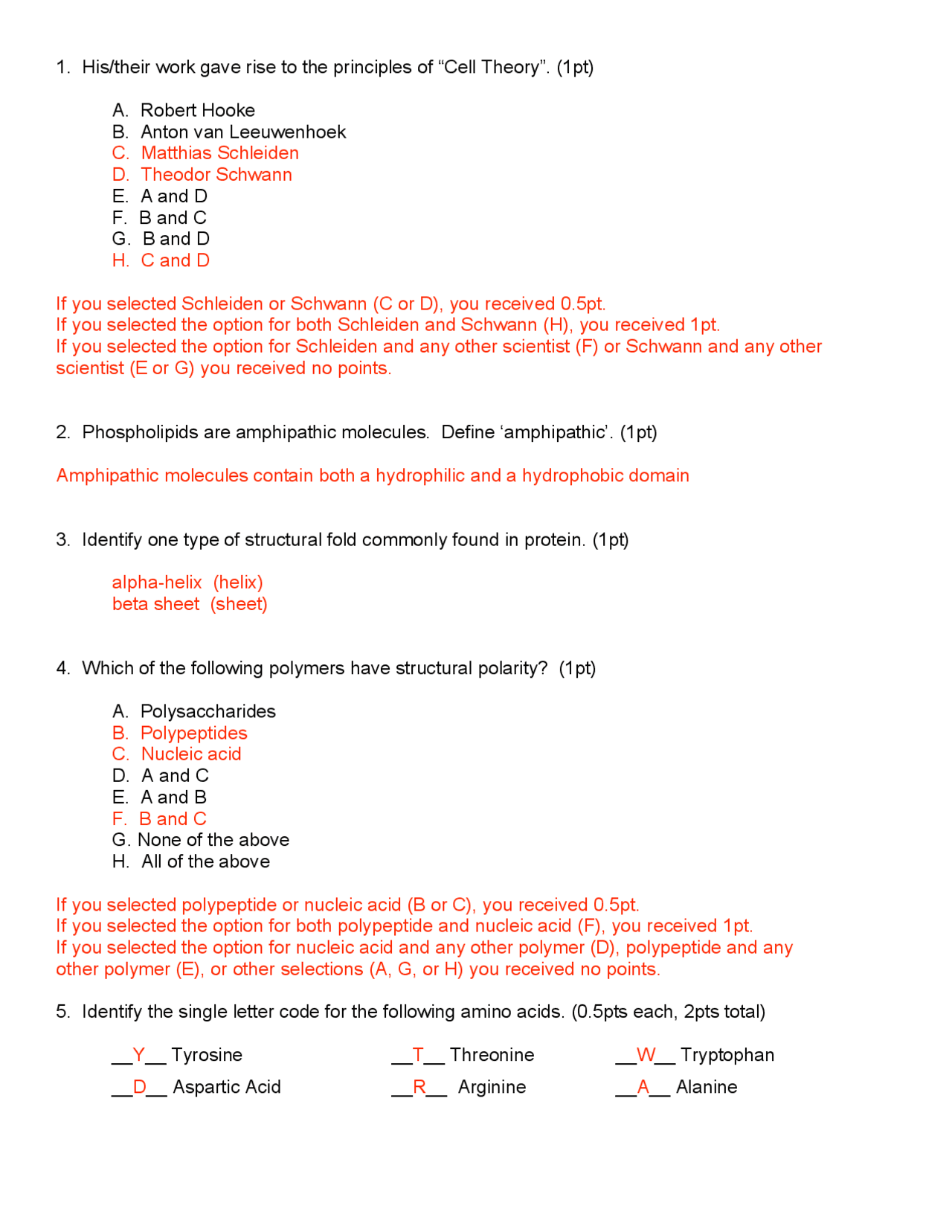 Quiz 1 with Solution for Cell Biology | BIO 2103 - Docsity