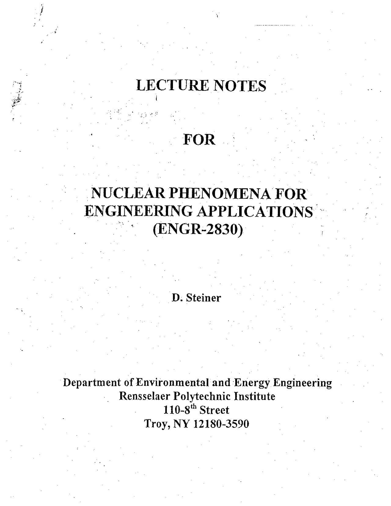 Nuclear Phenomena For Engineering Application Nuclear Phenomena