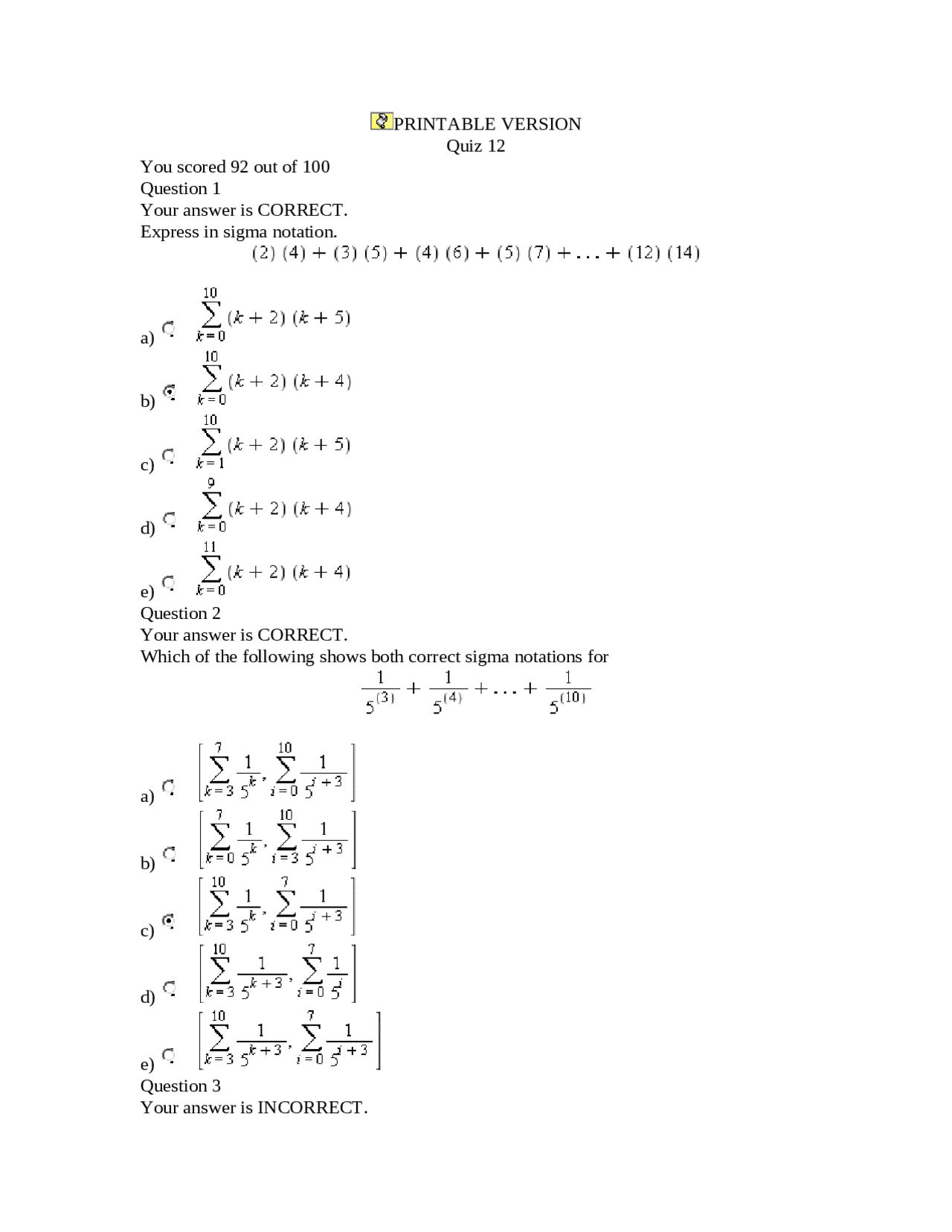 Quiz 12 with Answers | Calculus II | MATH 1432 | Quizzes Calculus | Docsity