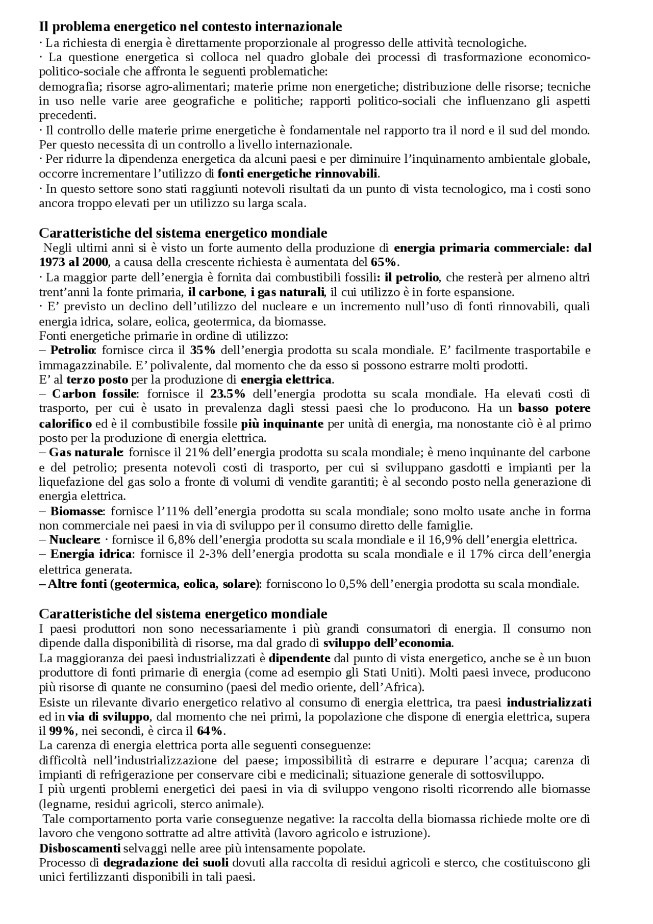 Il Problema Energetico nel Contesto Internazionale - Riassunto ...
