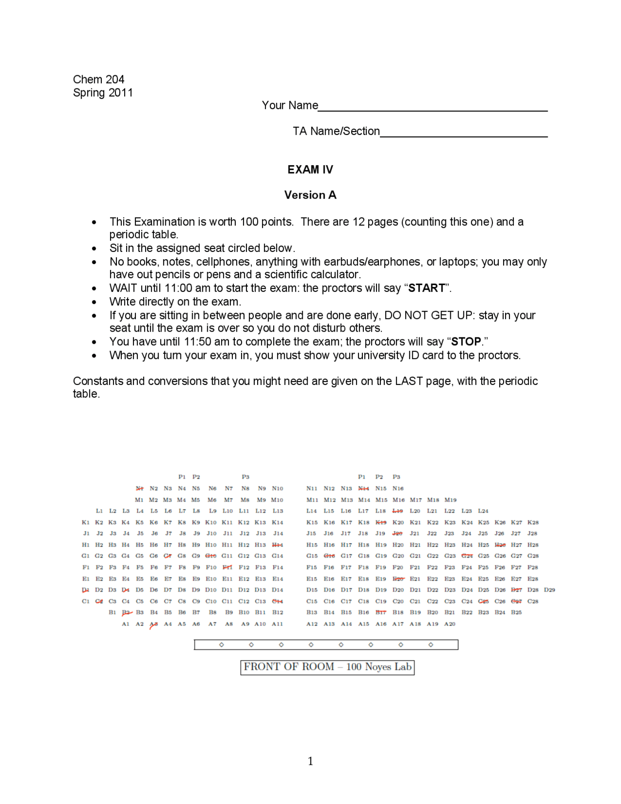 Exam 4 Version A Accelerated Chemistry Ii Chem 204 Docsity