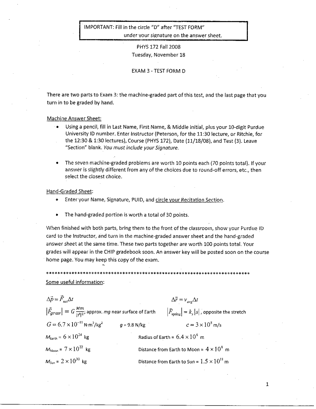 7 Solved Problems On The Surface Of Earth Exam 3 Phys 17200 Docsity