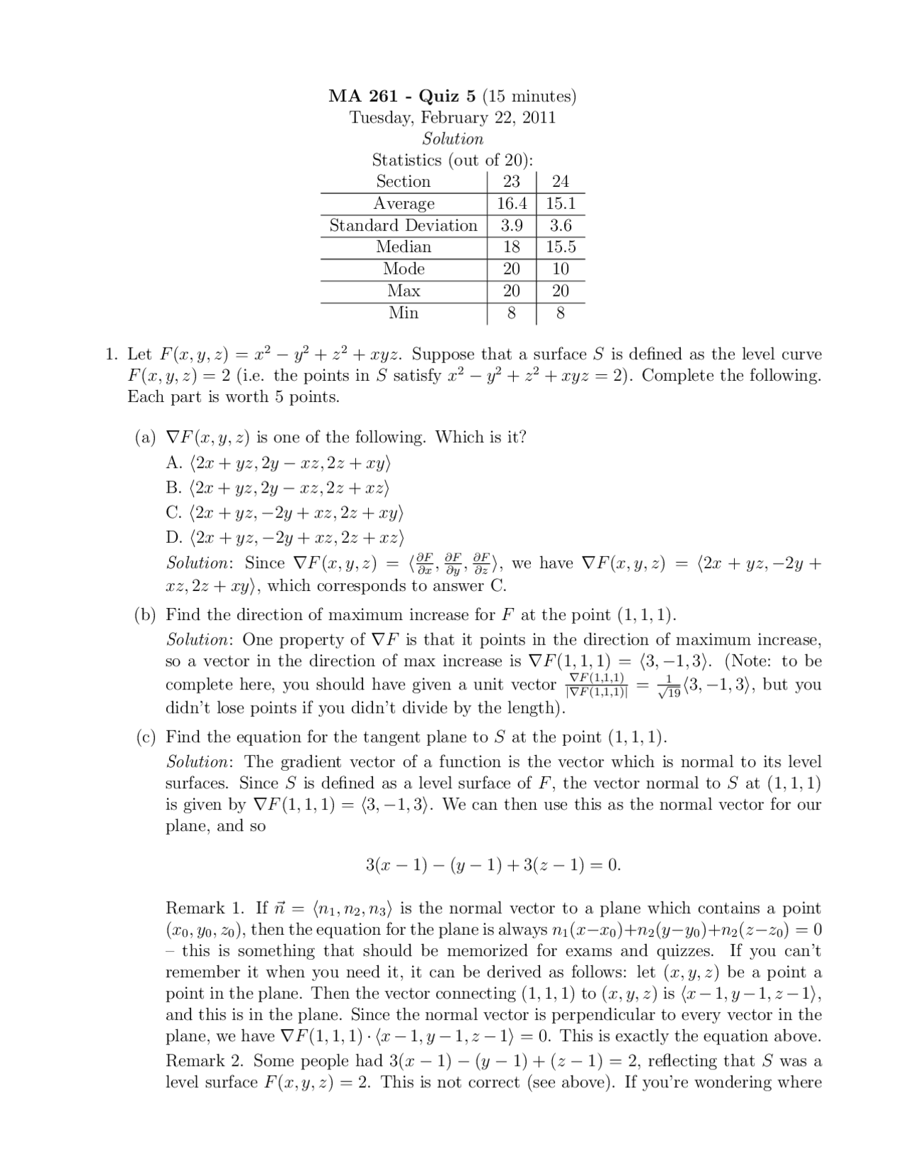 MA 261: Gradient, Max Inc., Tangent Plane, Parametric Line Normal ...