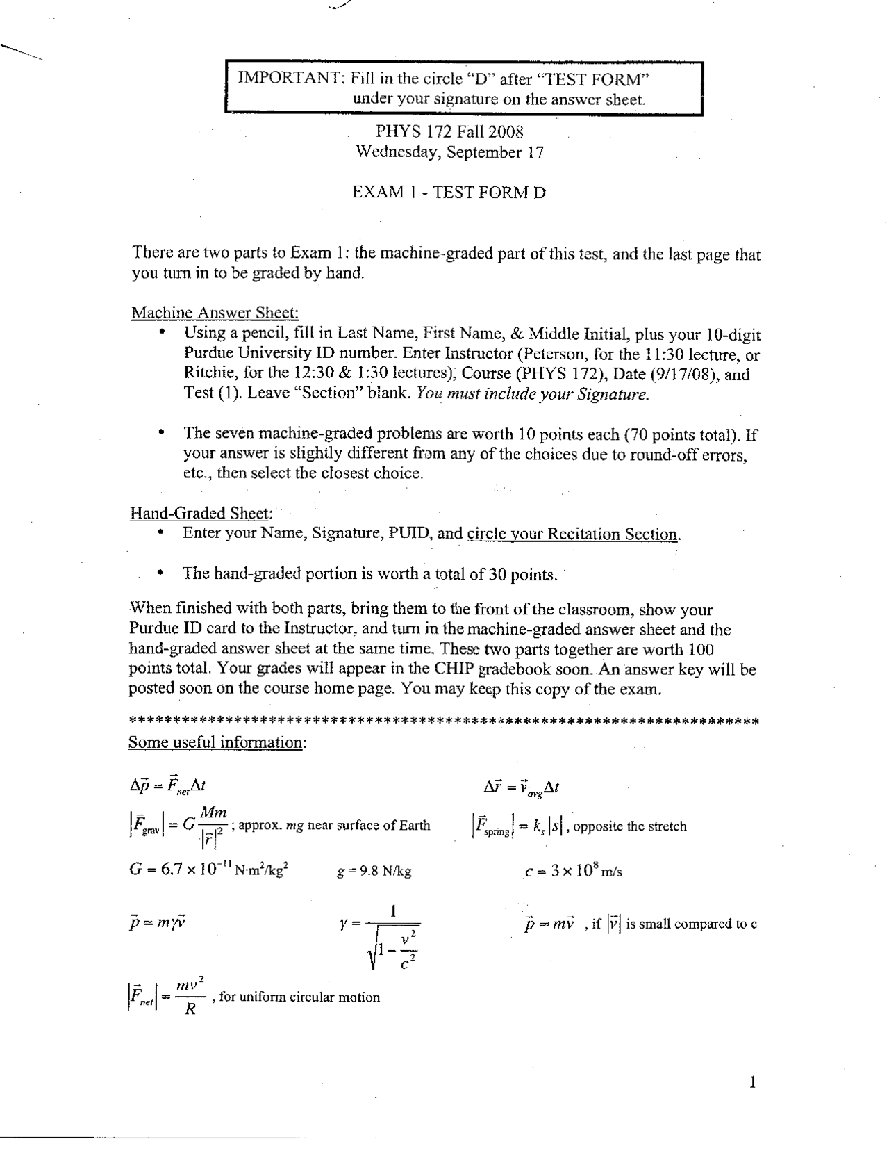 7 Multiple Choice Questions with Answers on Modern Mechanics - Exam 1 ...