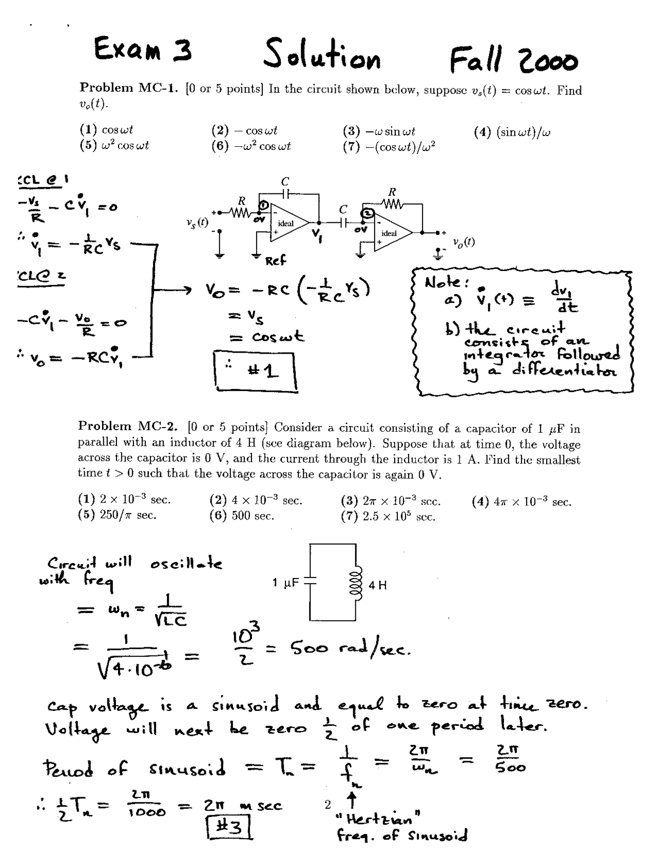Exam 3 with Solutions | Linear Circuit Analysis I | ECE 20100 - Docsity
