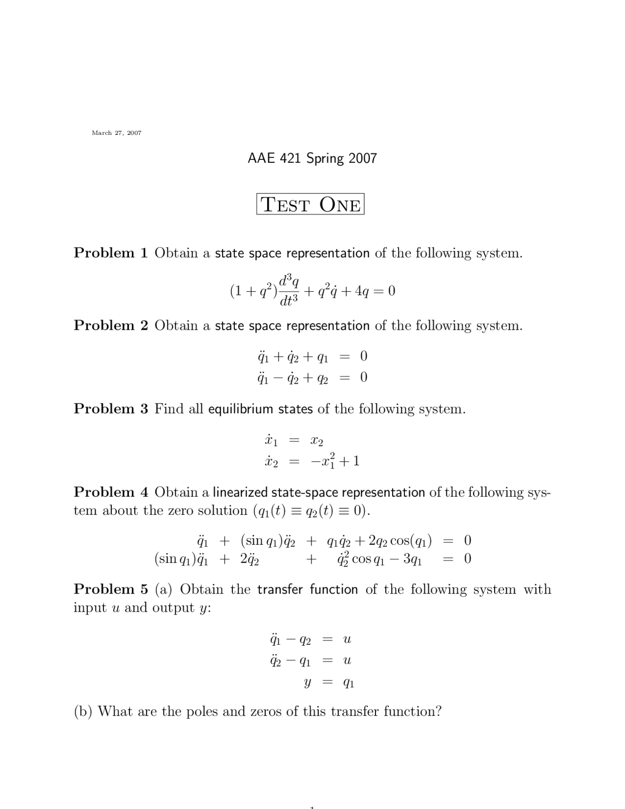 Solutions For Exam 1 Flight Dynamics And Control Aae 42100 Docsity
