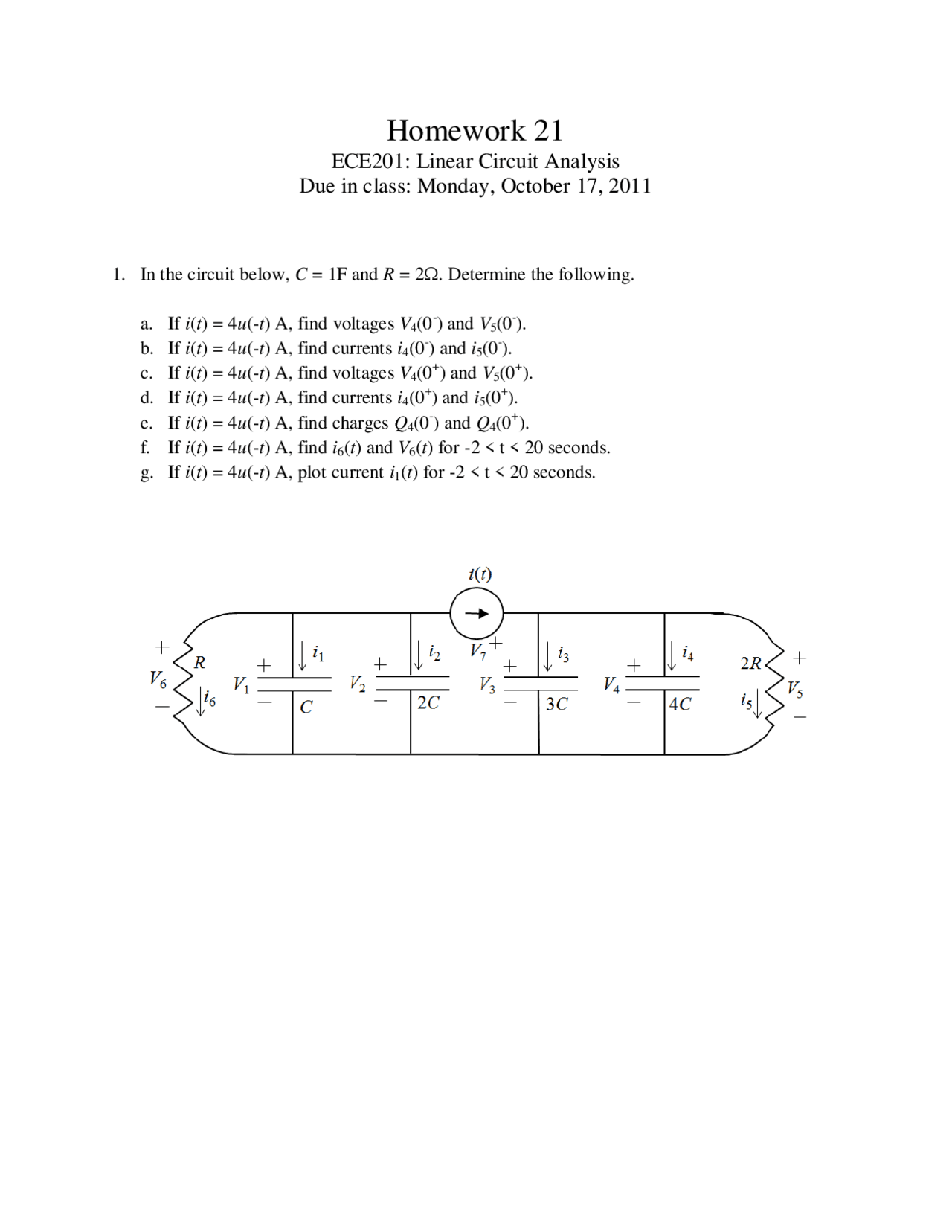Linear Circuit Analysis I Homework 21 With Solution Ece 20100 Docsity