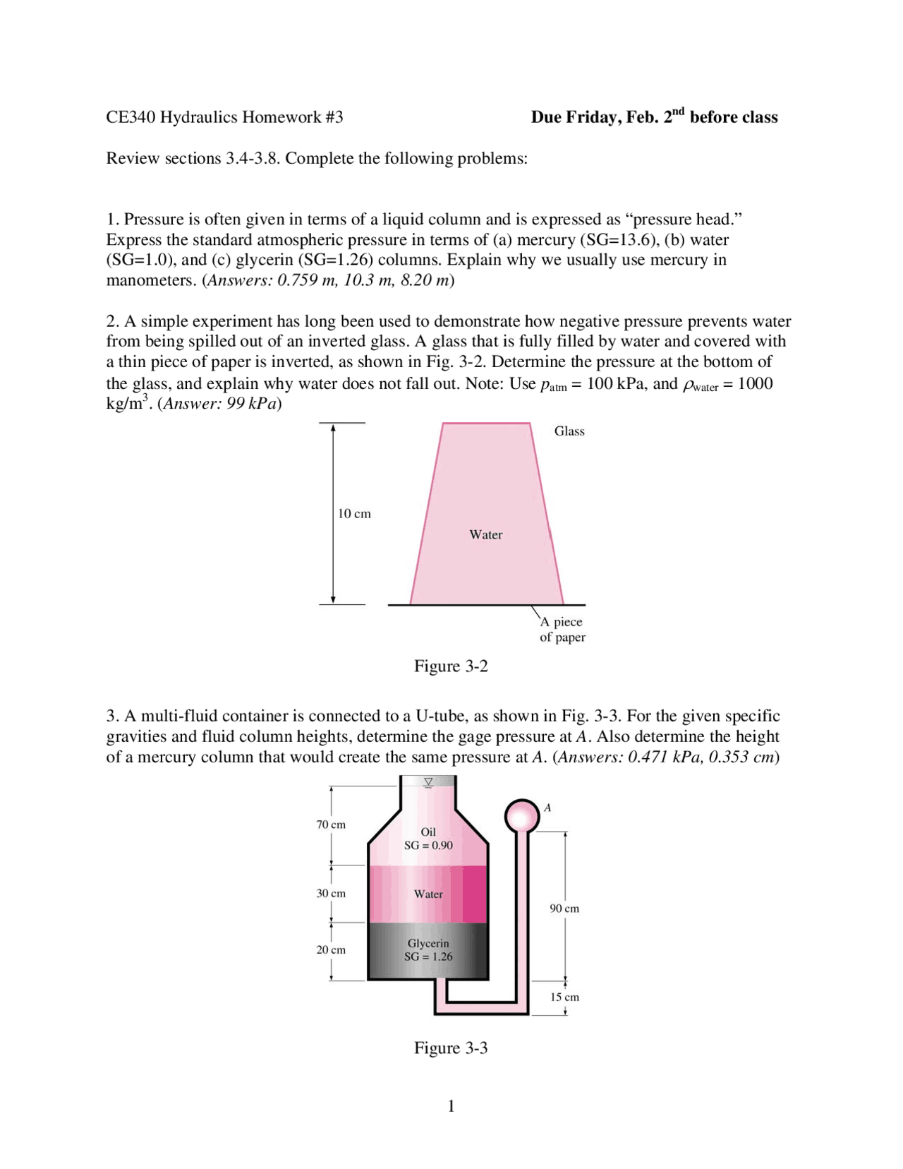 8 Questions on Hydraulics - Practice Homework 3 | CE 34000 ...