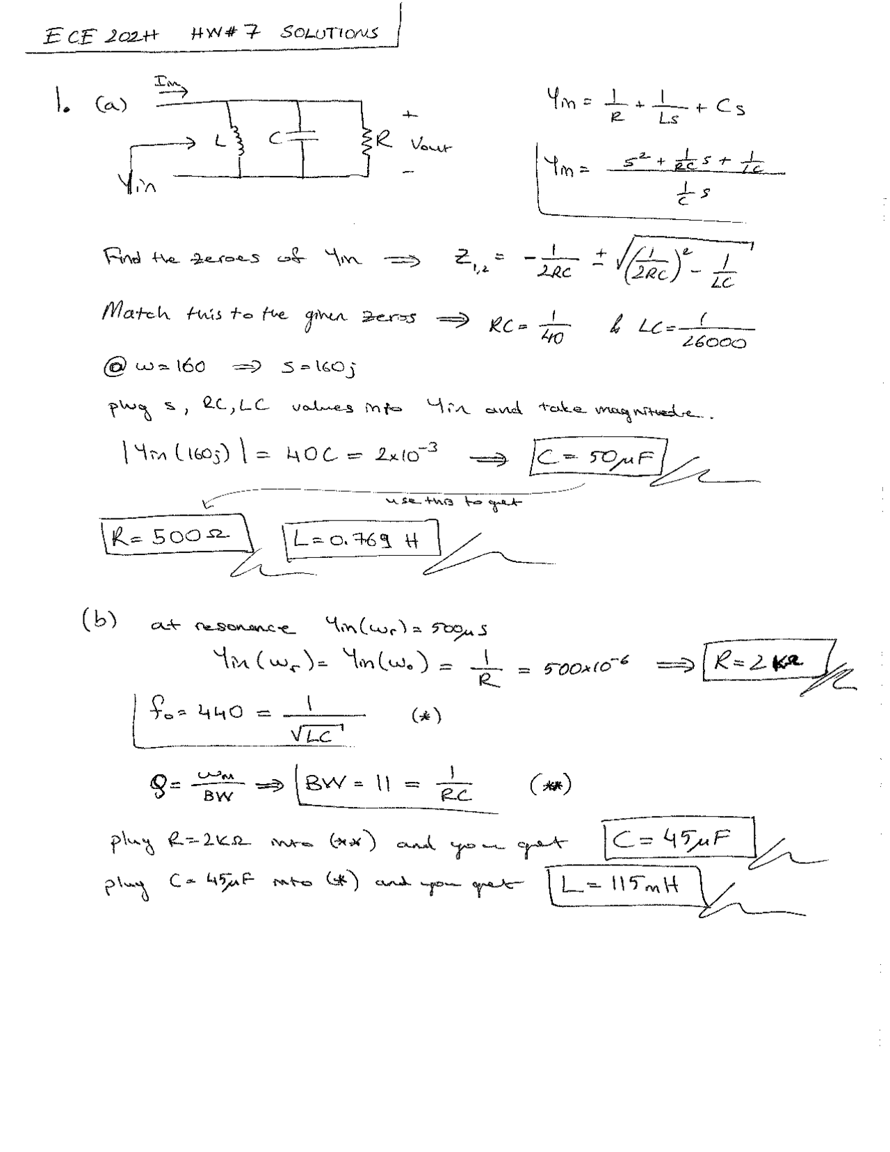 Homework 7 With Solution Key Linear Circuit Analysis Ii Ece 20200