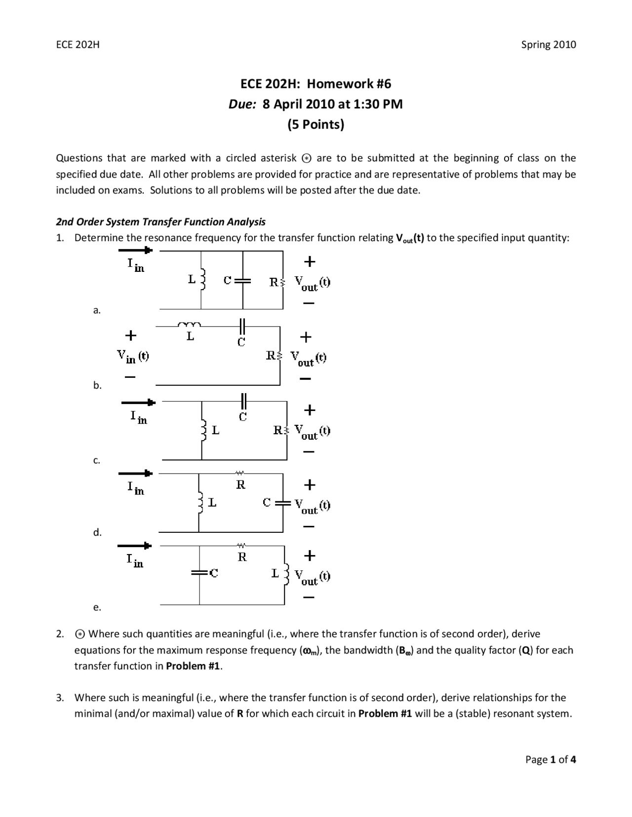 Linear Circuit Analysis Ii Assignment Six Questions Ece 20200 Docsity