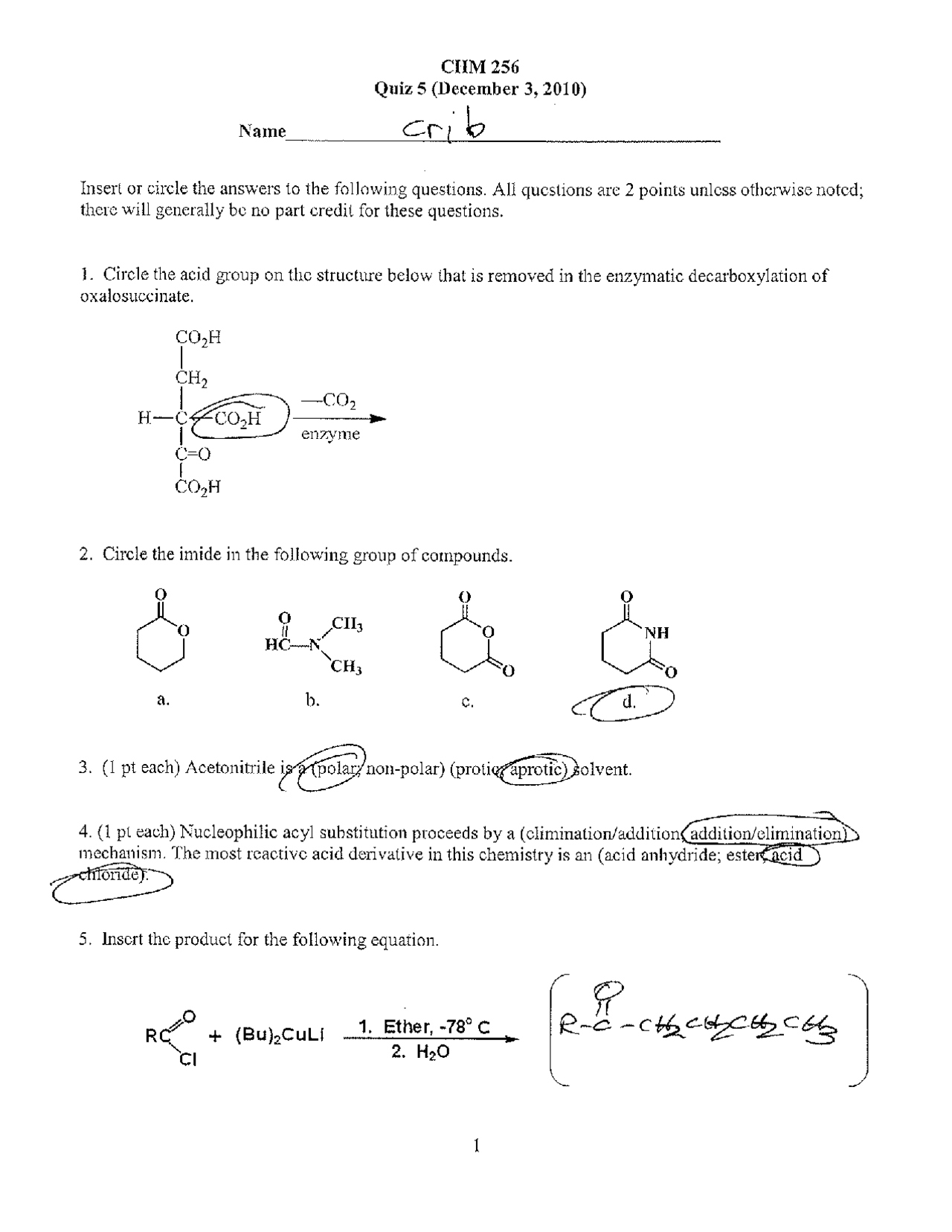 4 Solved Questions Quiz 5 Organic Chemistry Chm 25600 Docsity