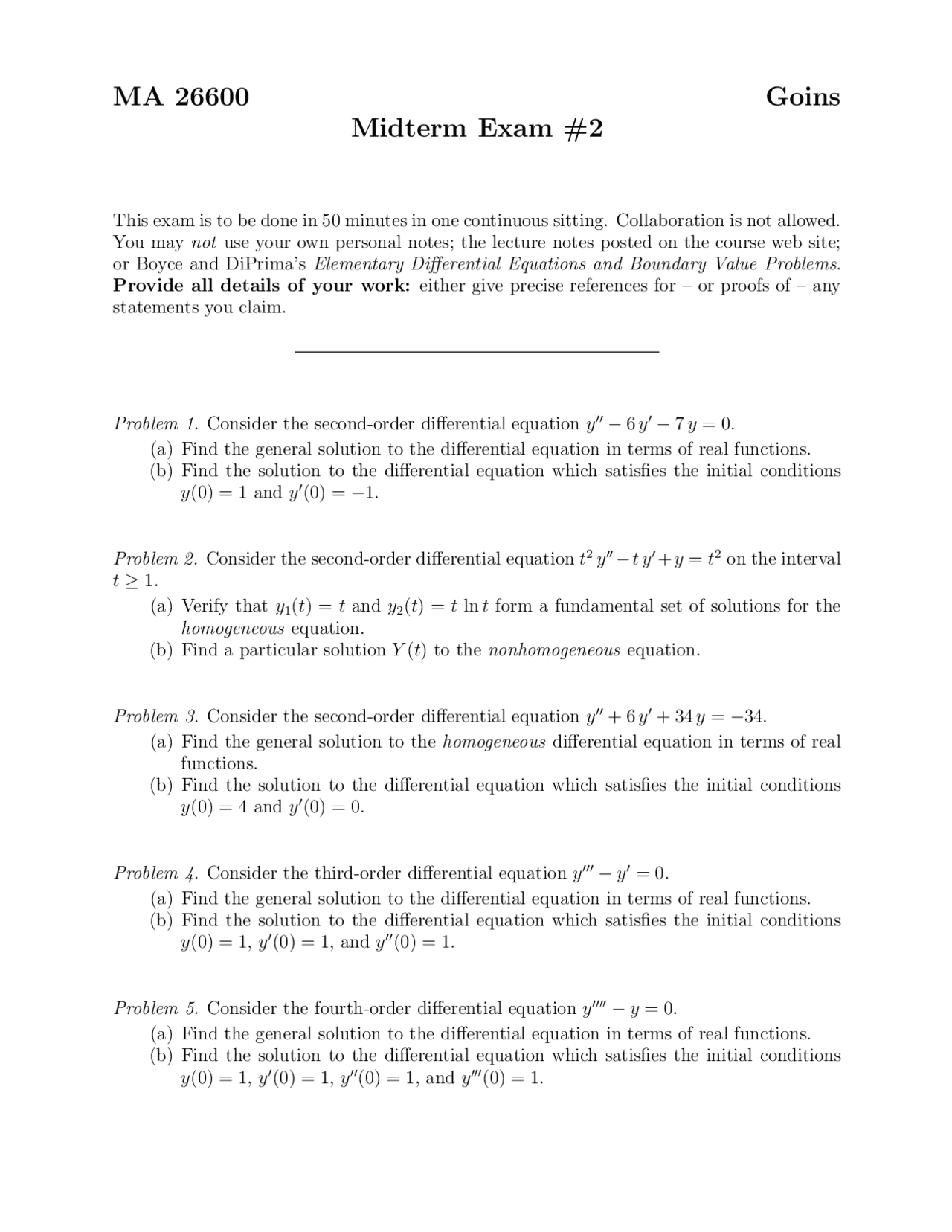 5 Solved Problems On Ordinary Differential Equations In Midterm Exam 2
