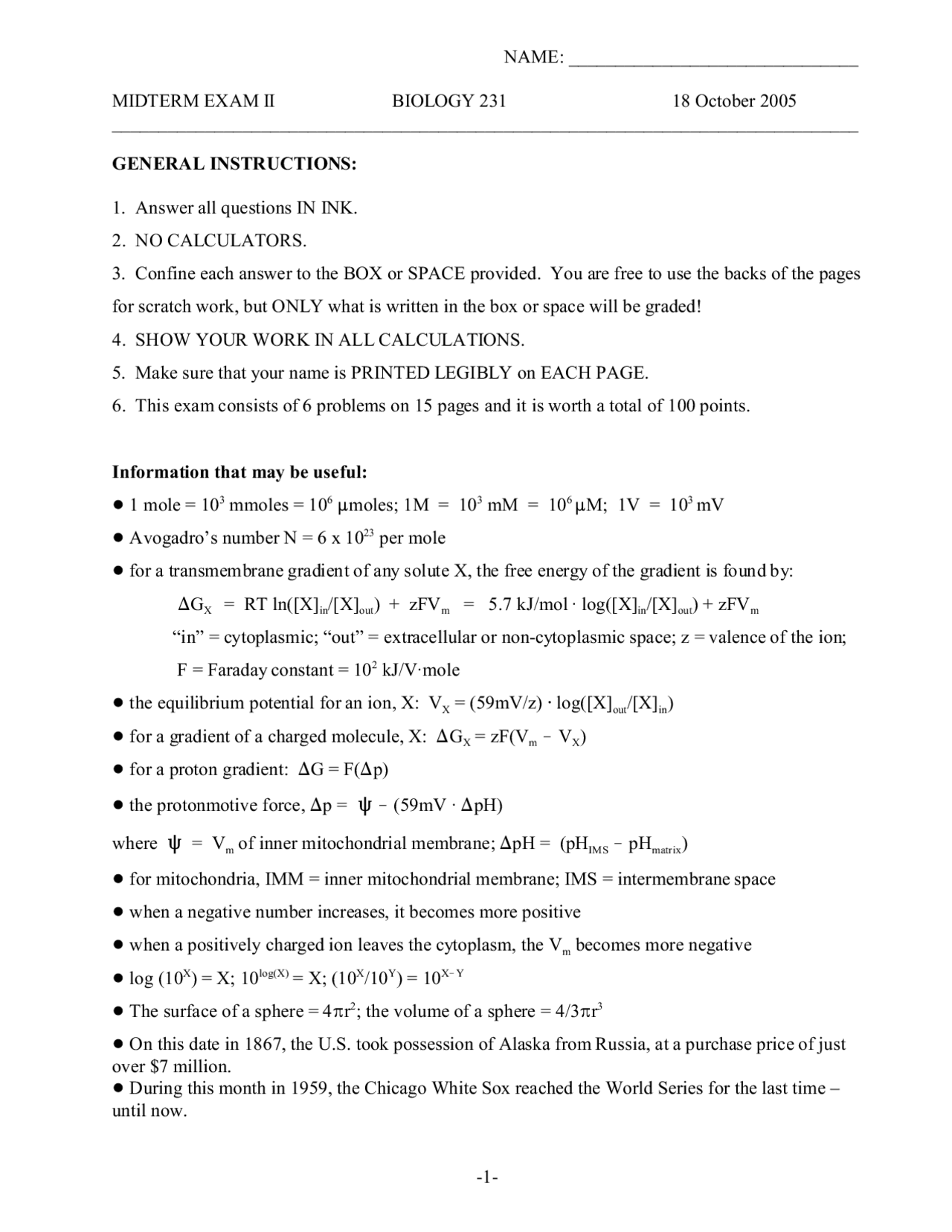 Exam Ii For Biology Iii Cell Structure And Function Biol 23100 Docsity