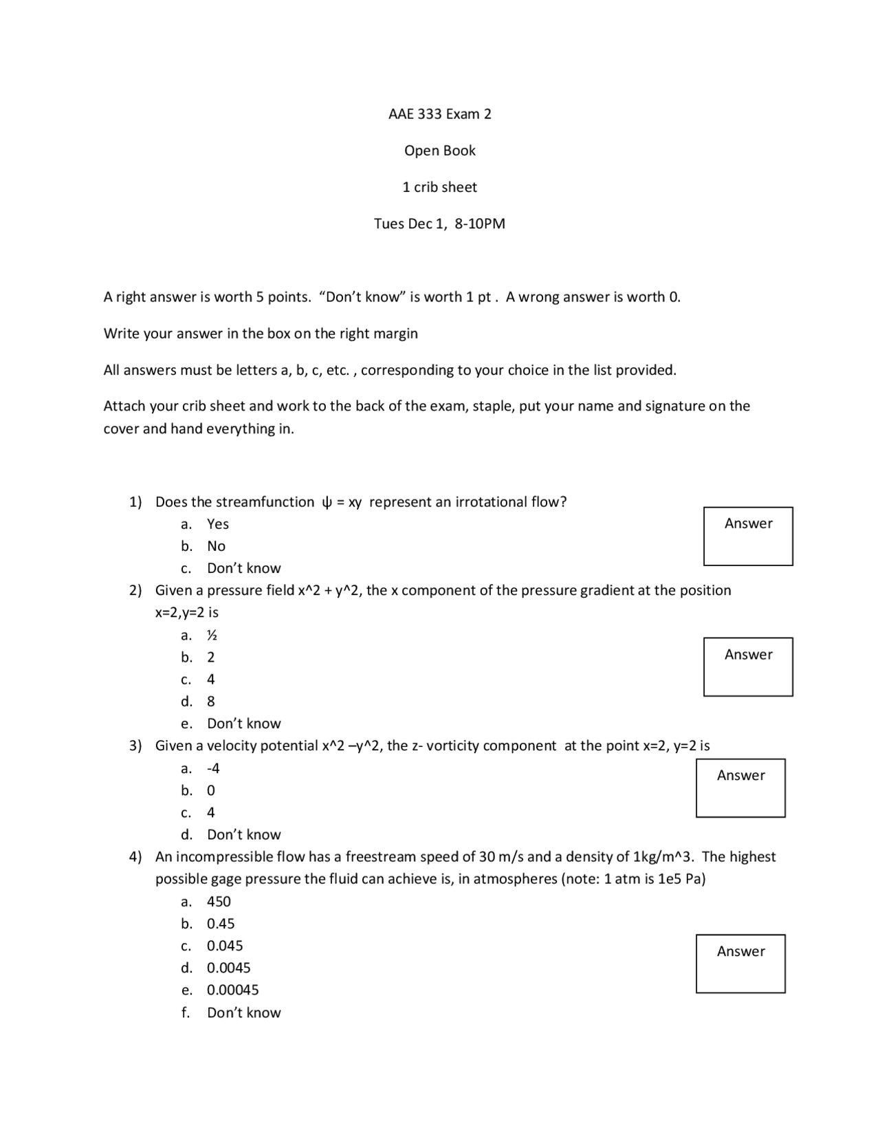 16 Multiple Choice Questions on Fluid Mechanics - Examination 2 | AAE ...