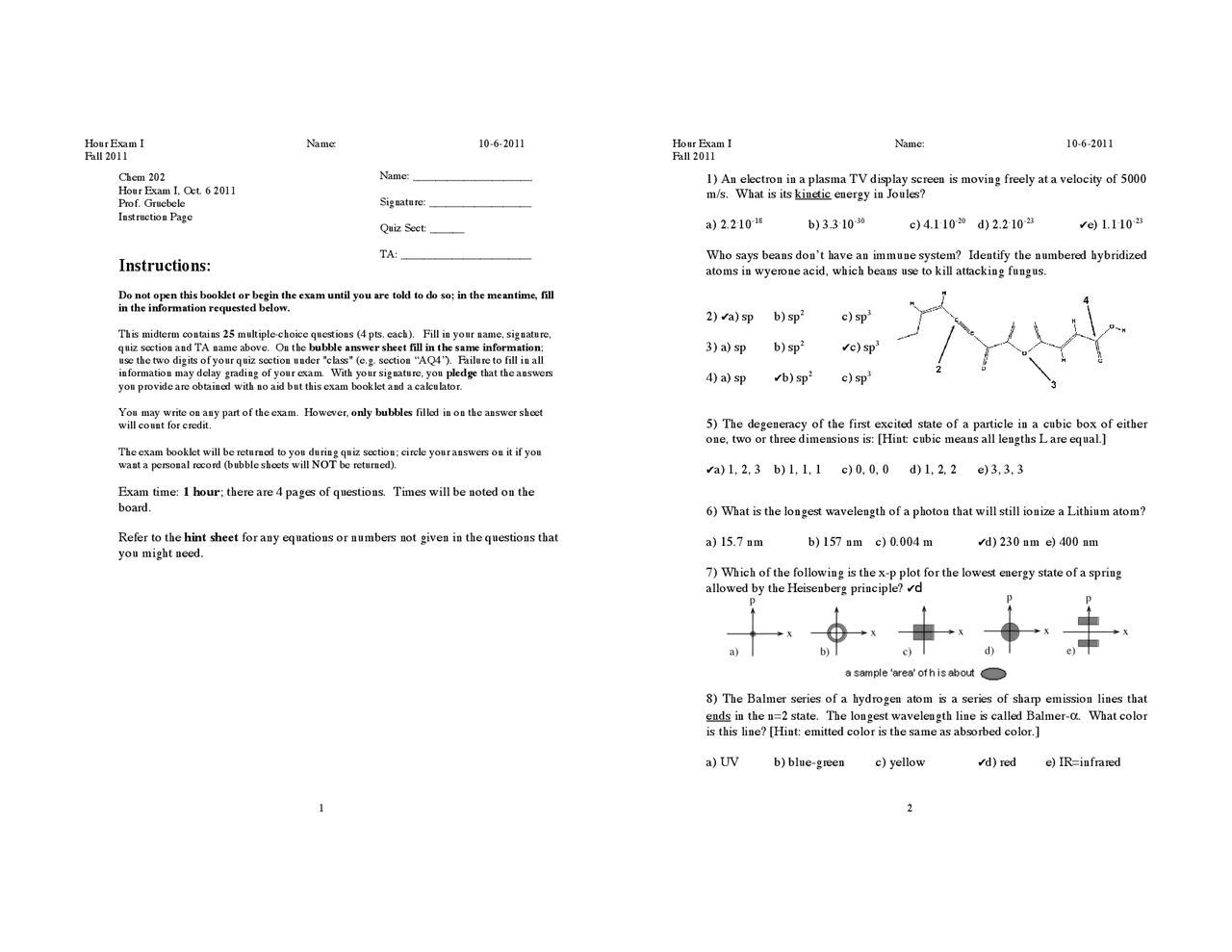 Multiple Choice Questions Accelerated Chemistry I Chem 202 Docsity