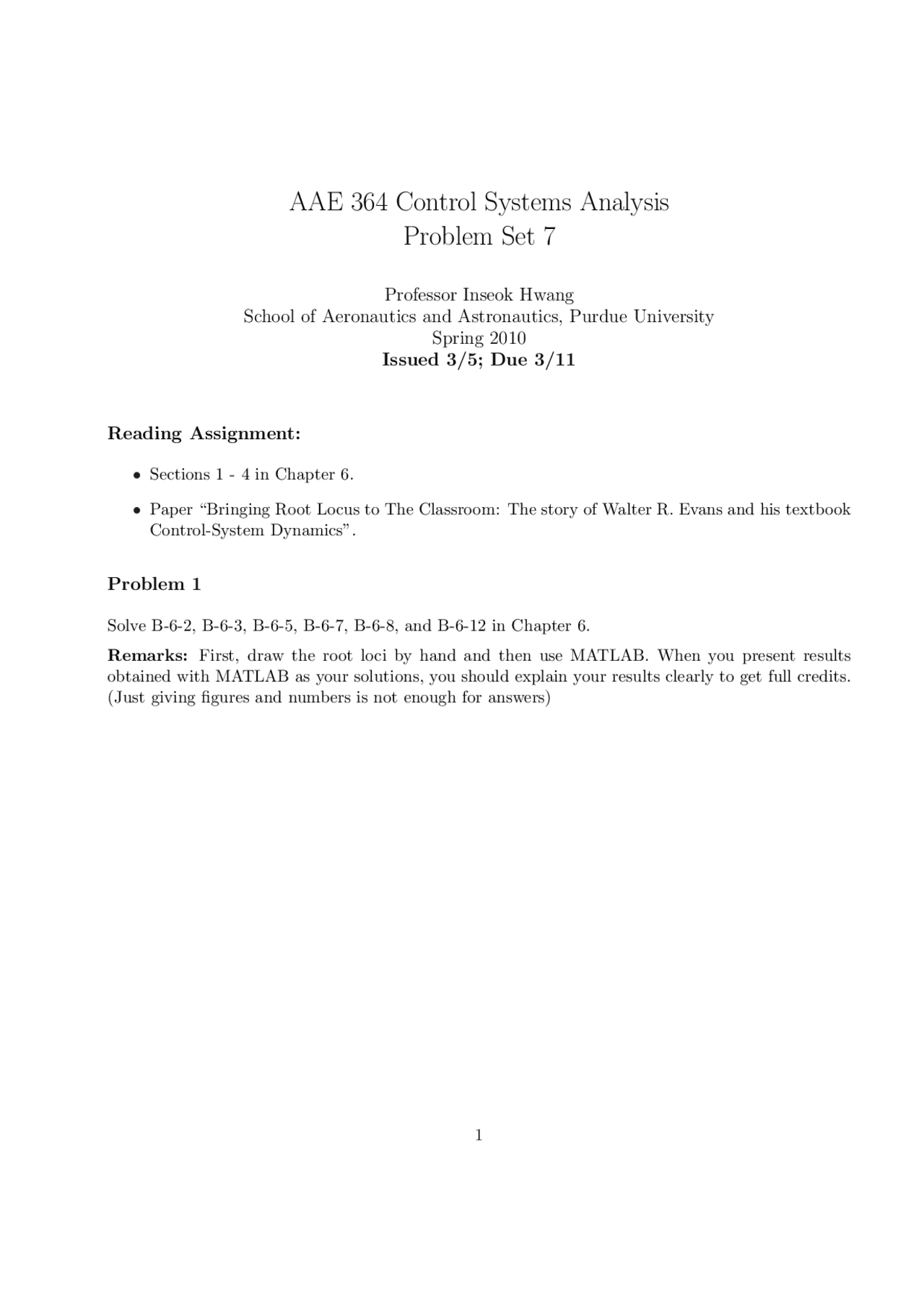 Control System Analysis Assignment 7 Aae 36400 Docsity
