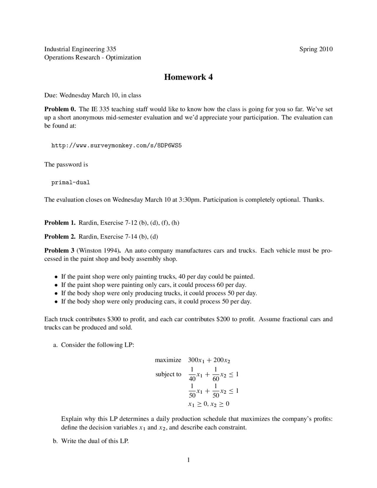 Homework 4 Solutions Operations Research Optimization Ie 33500