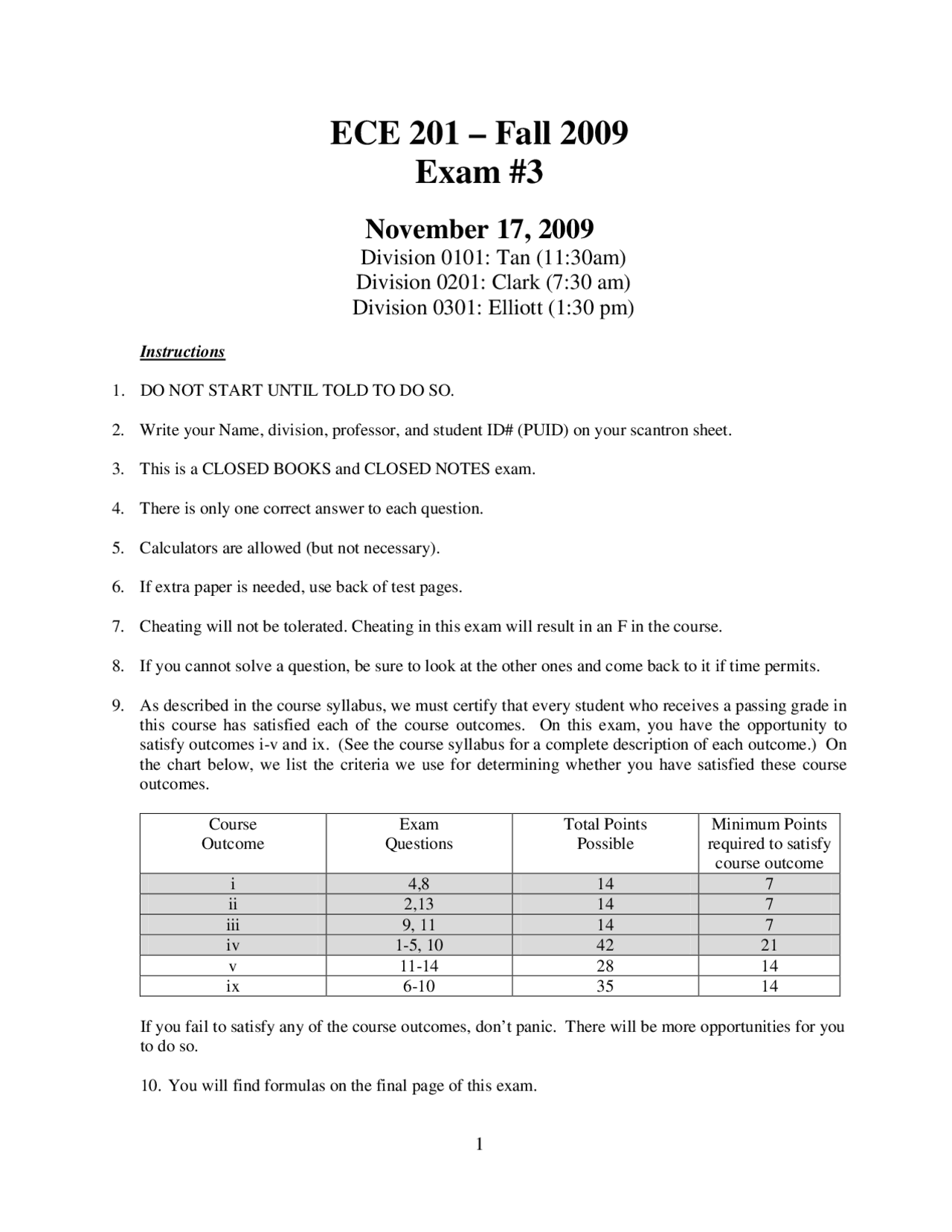 Exam 3 For Linear Circuit Analysis I Ece 20100 Docsity