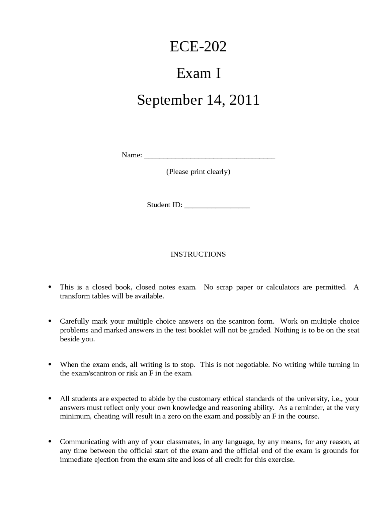 10 Questions For Linear Circuit Analysis Ii Exam 1 Ece 20200 Docsity