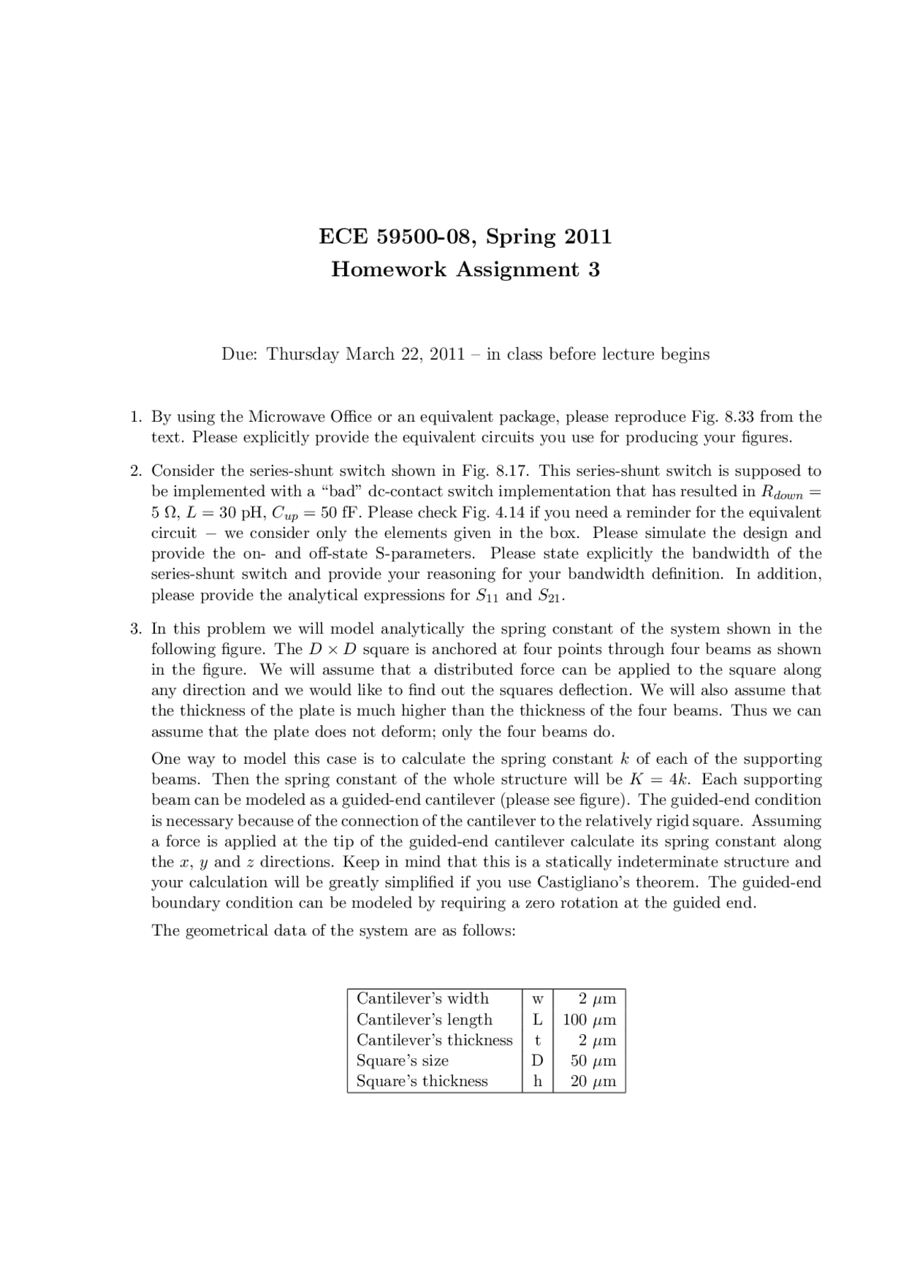 Cmos Analog Integrated Circuit Design Assignment 3 Problems Ece