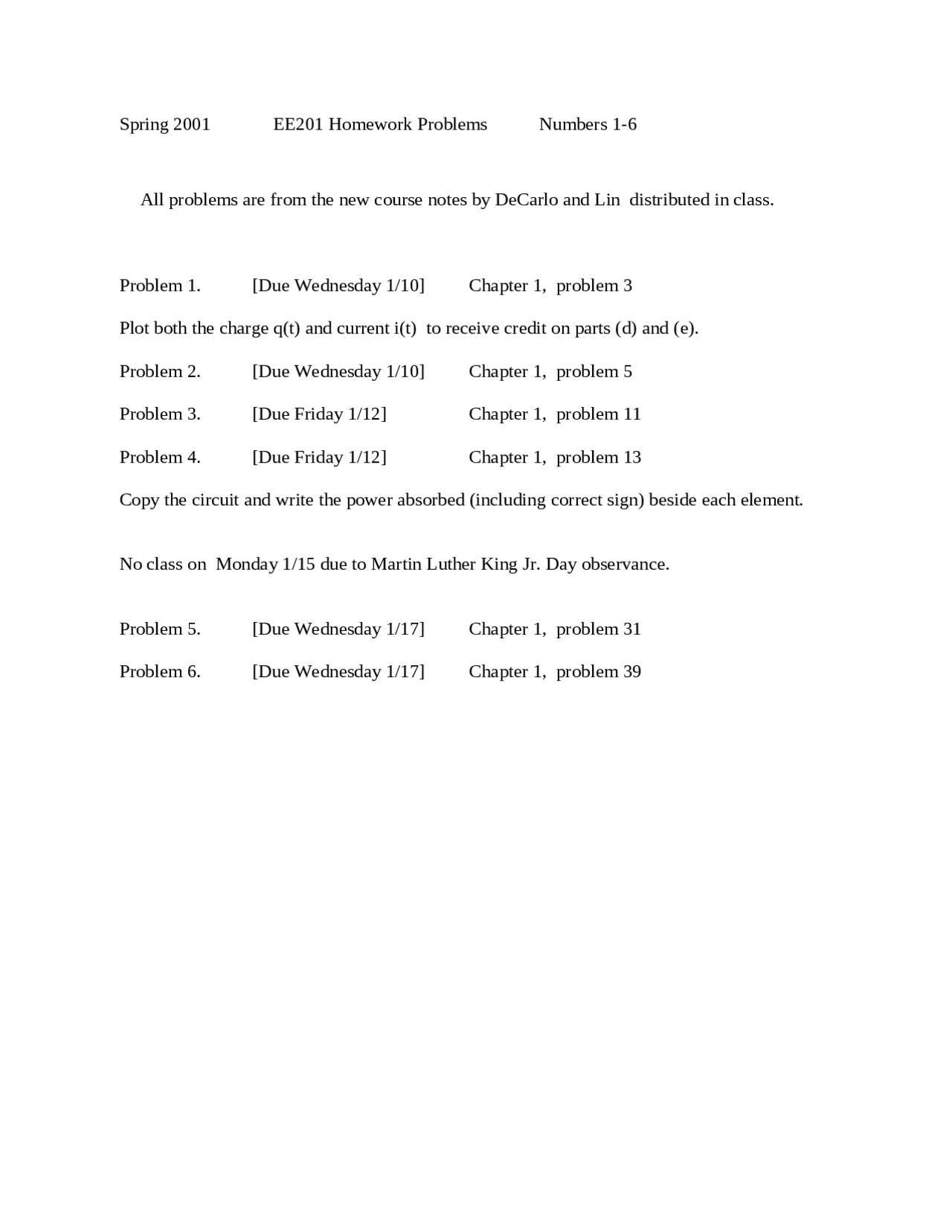 Linear Circuit Analysis I Homework Problems Ece 20100 Docsity